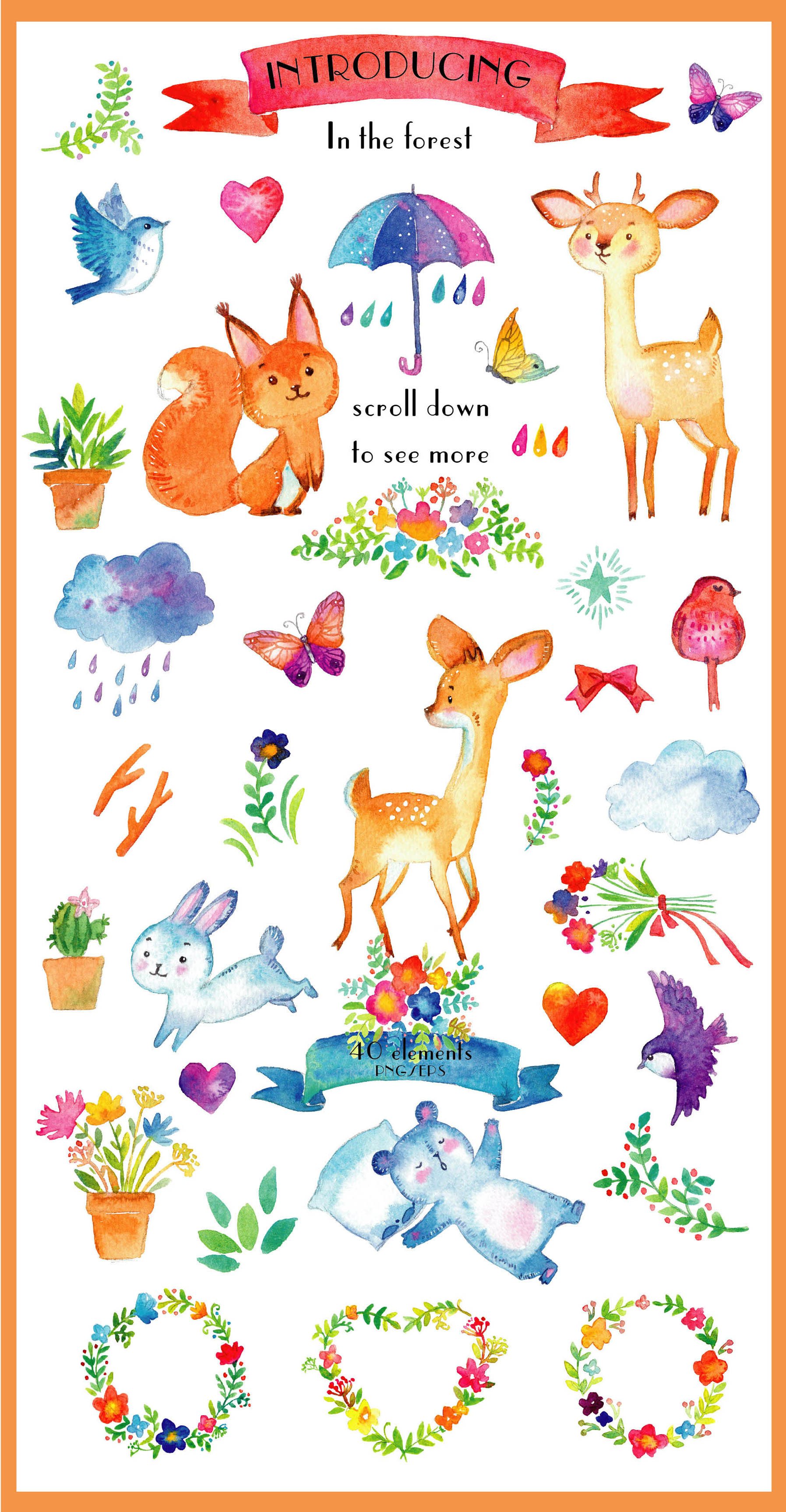 Spring animals. Deers, birds, bear, squirrel etc (147637 ...
