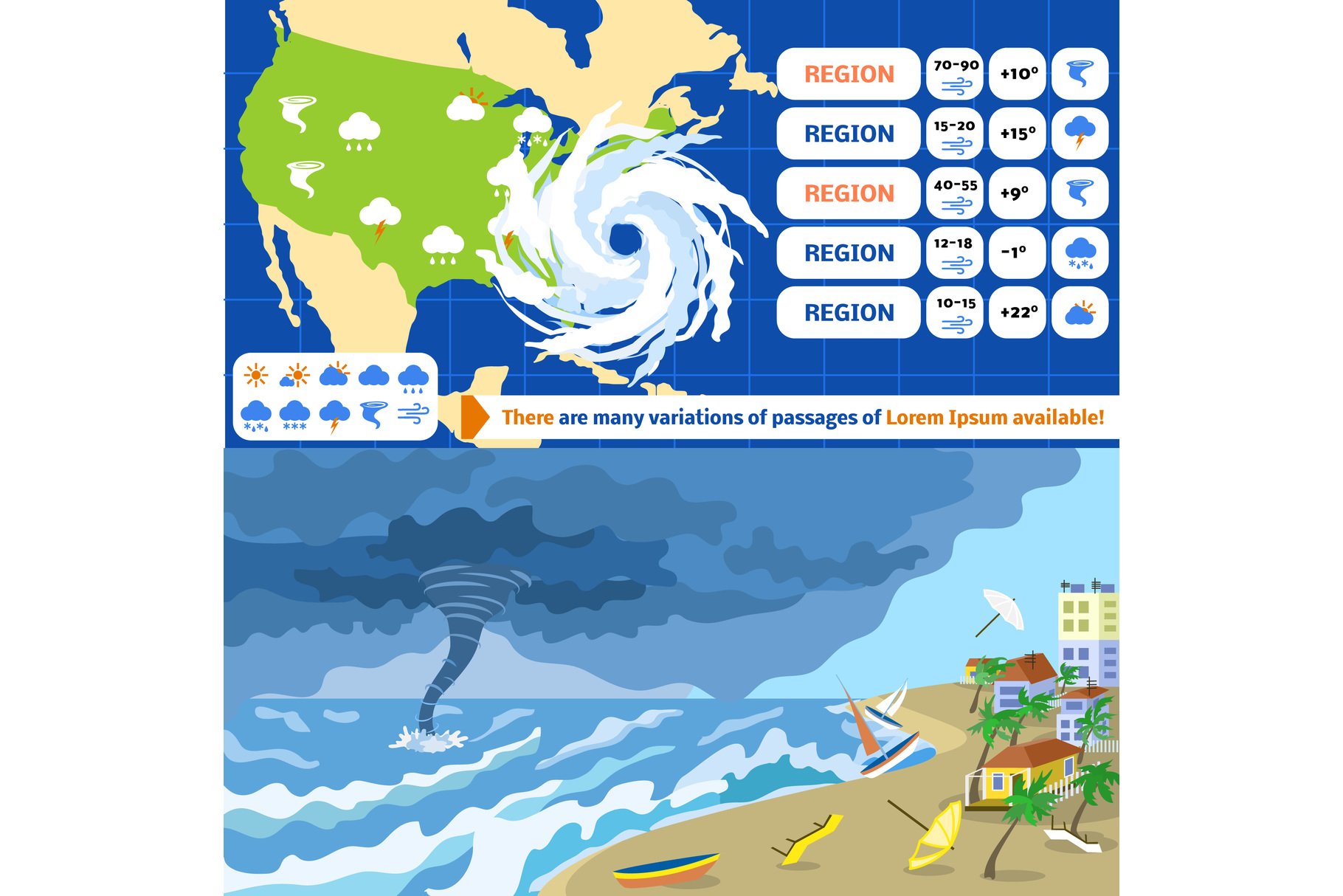 Hurricane storm banner set, flat style (565711) | Illustrations ...