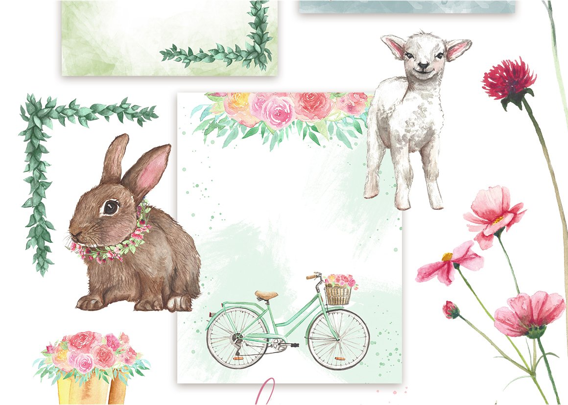 Spring, Easter Watercolor Clip Art Set (81192) | Illustrations | Design ...