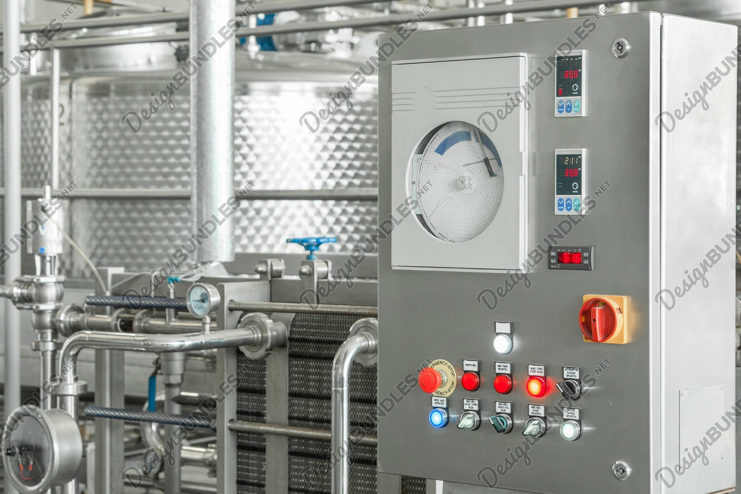 Control panel with buttons and a tank at a beverage factory (1260862 ...