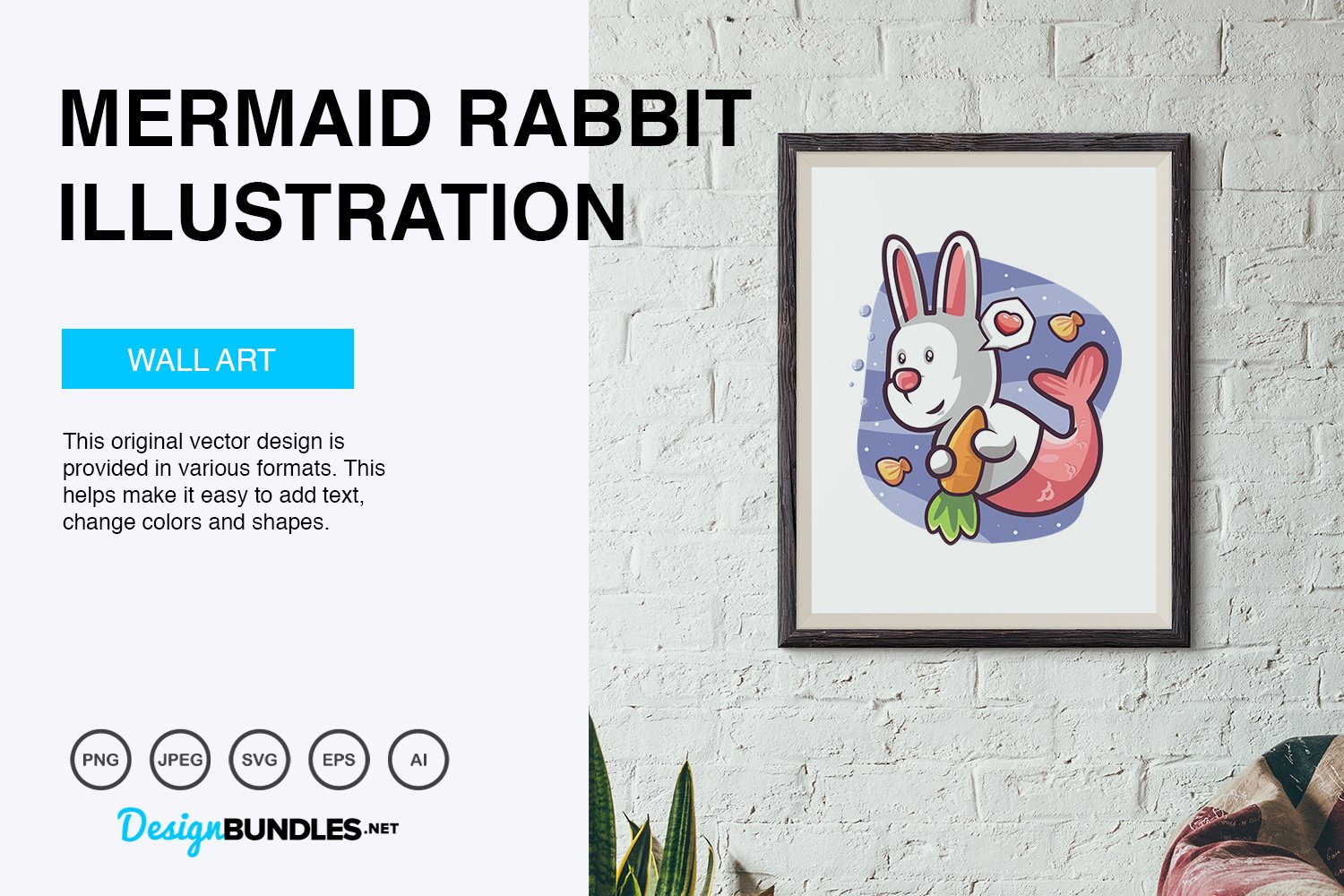 Mermaid Rabbit Vector Illustration