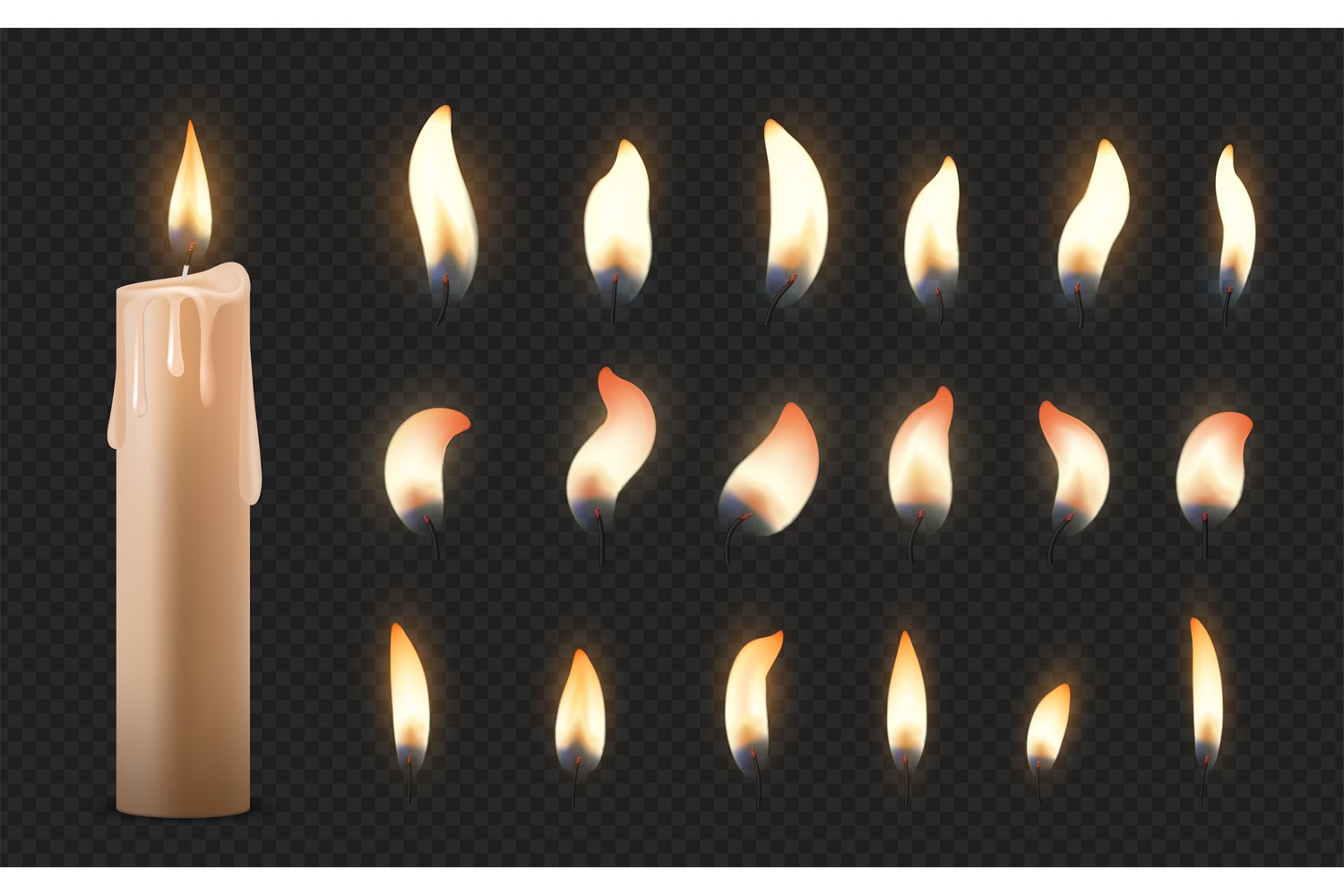 Realistic candles. 3D burning celebration wax candles with d (1348231 ...