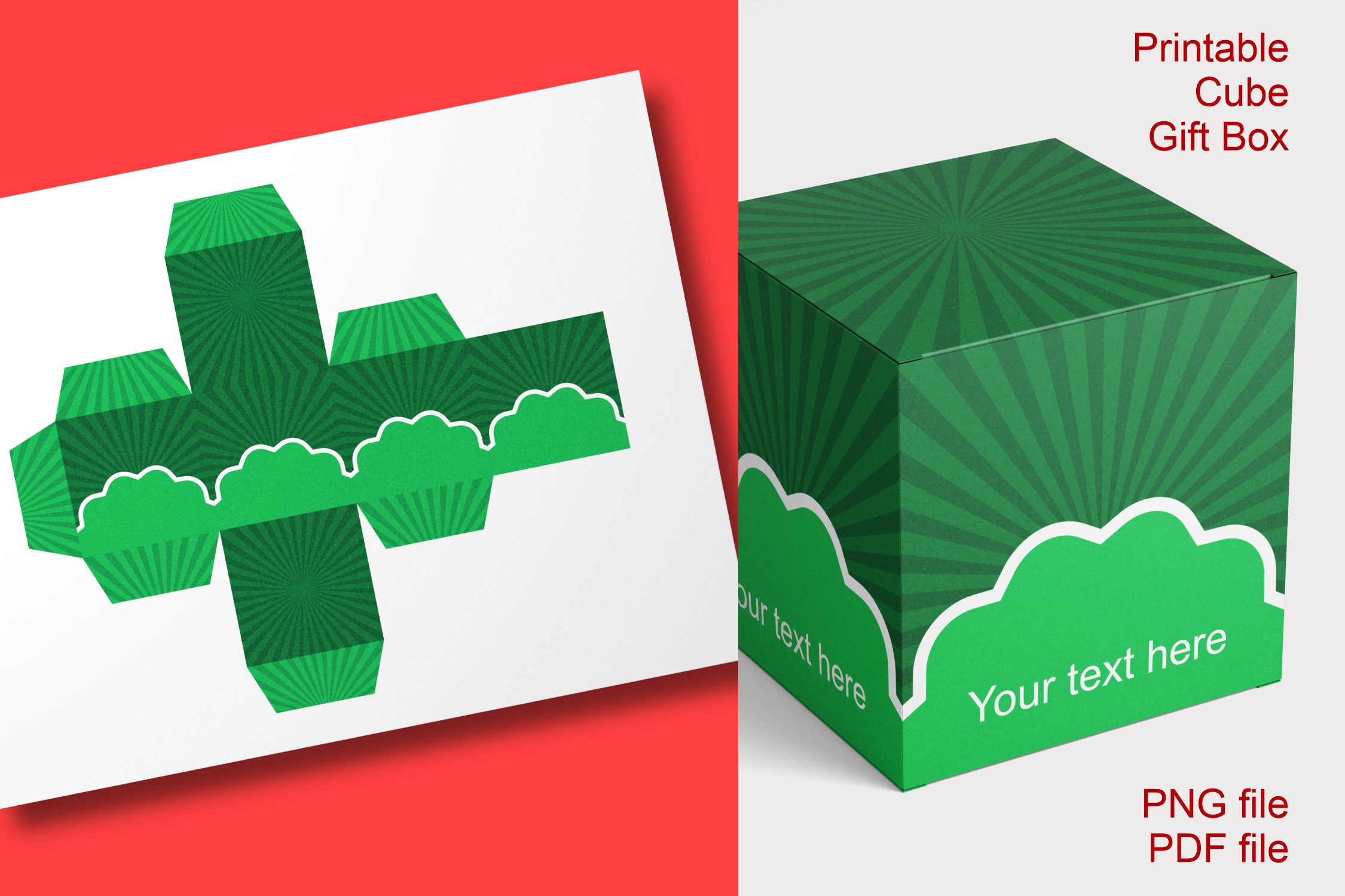 Printable Green Christmas Cube Gift Box Small Party Favor