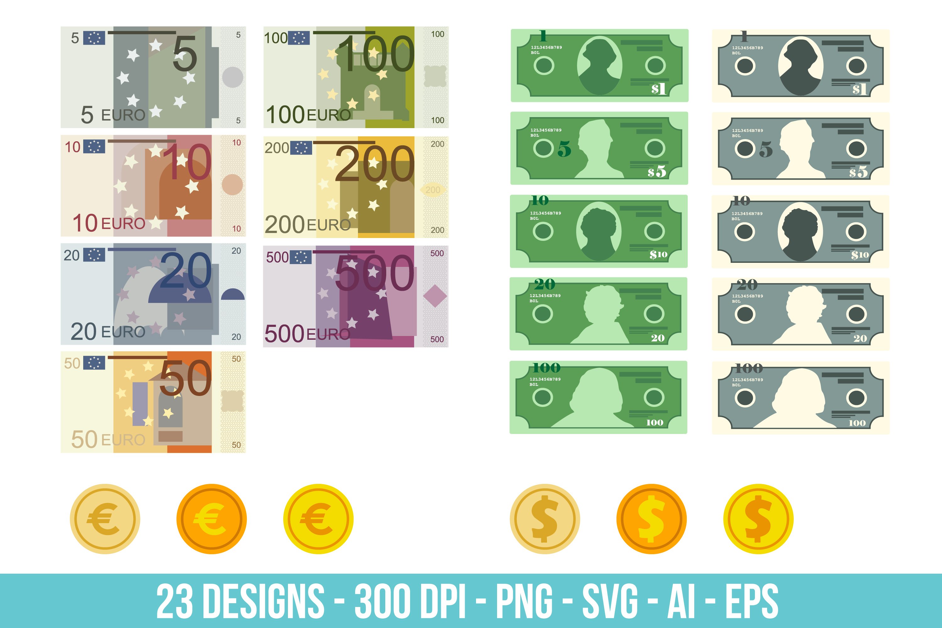Euro and dollar currency banknote and coins (1242759) | Elements ...
