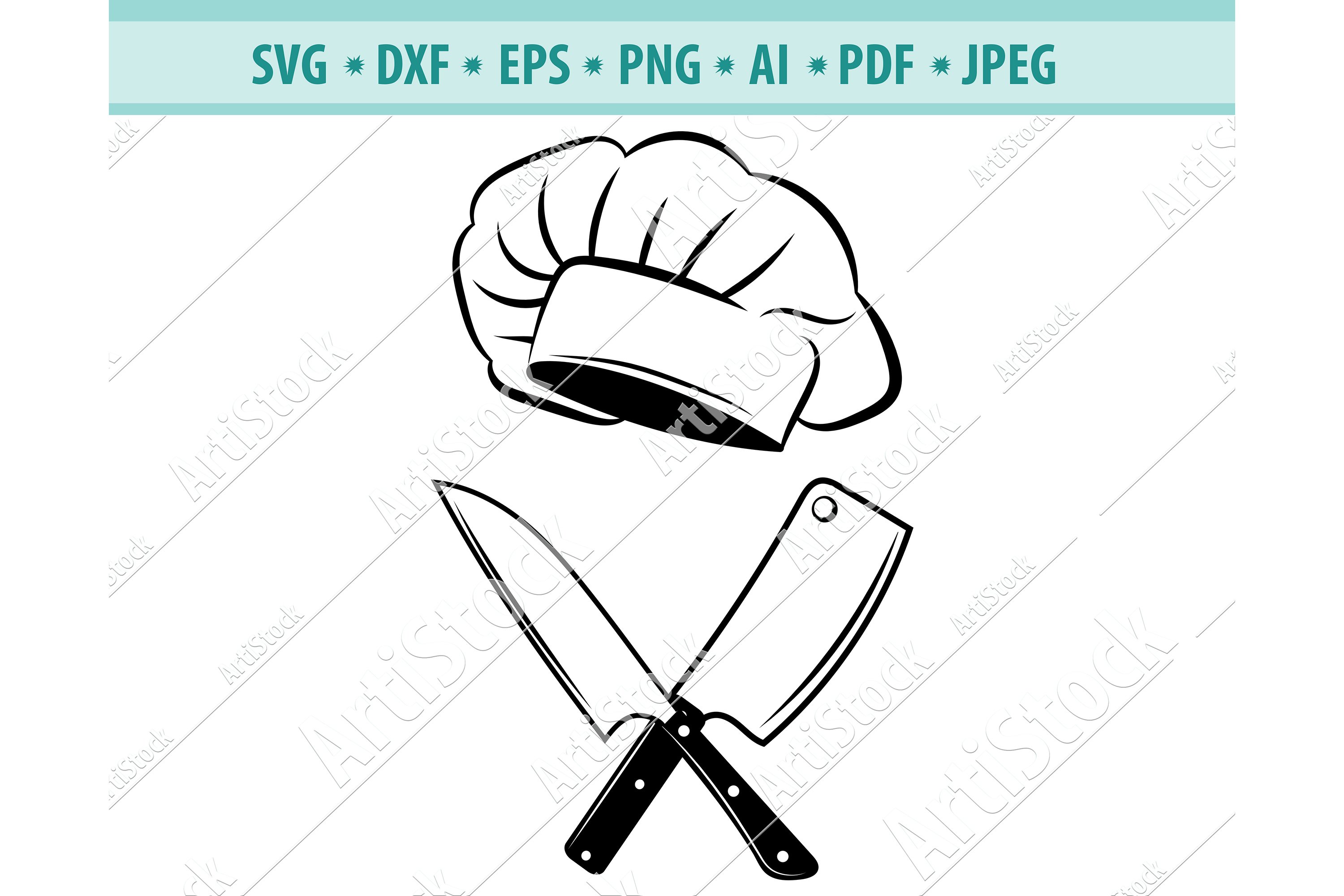 Chef Hat And Knife Svg, Chef Logo SVG, Kitchen Dxf, Png, Eps (460134 ...