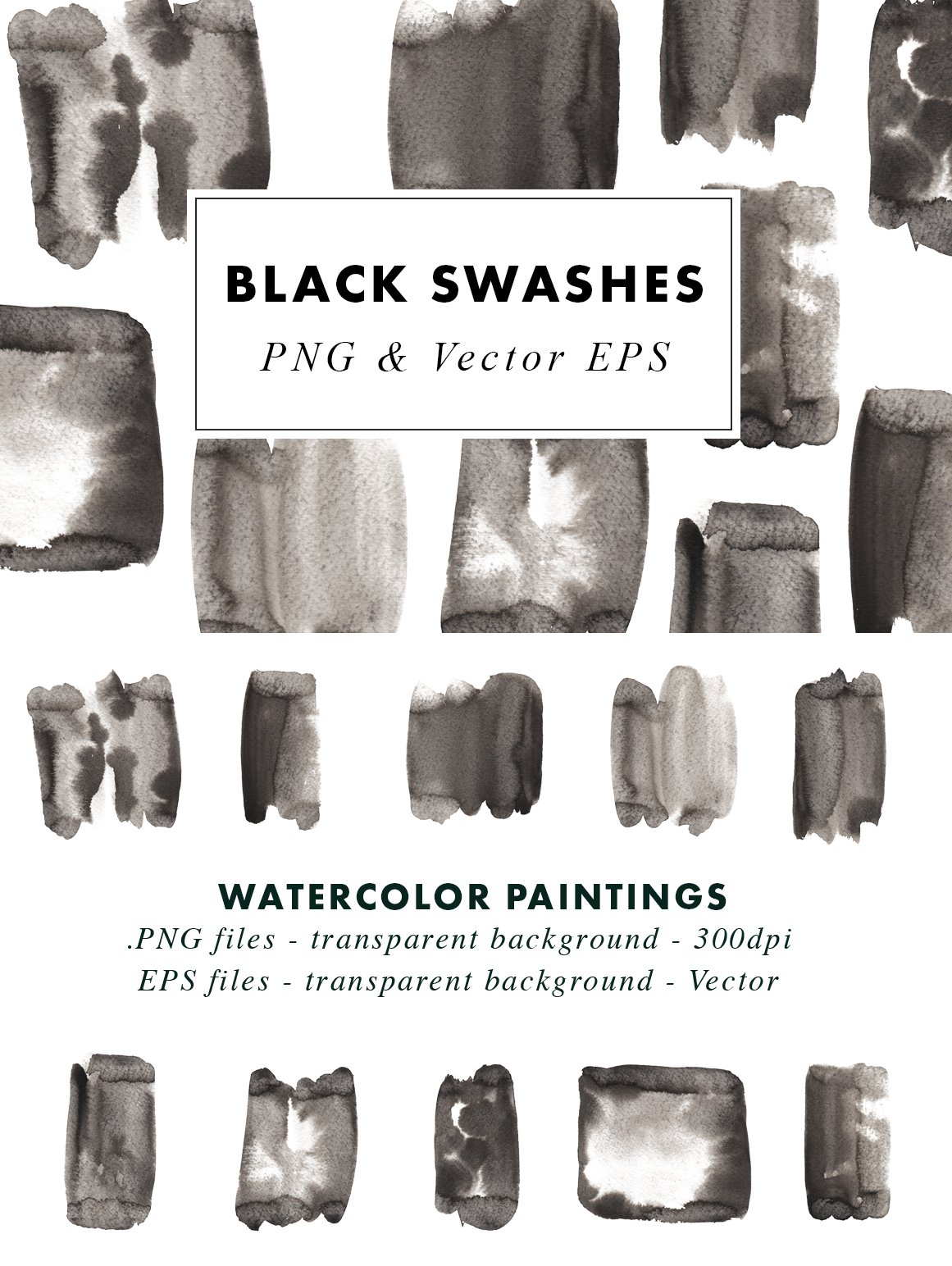Watercolor Swashes | Black Background Texture | PNG & EPS