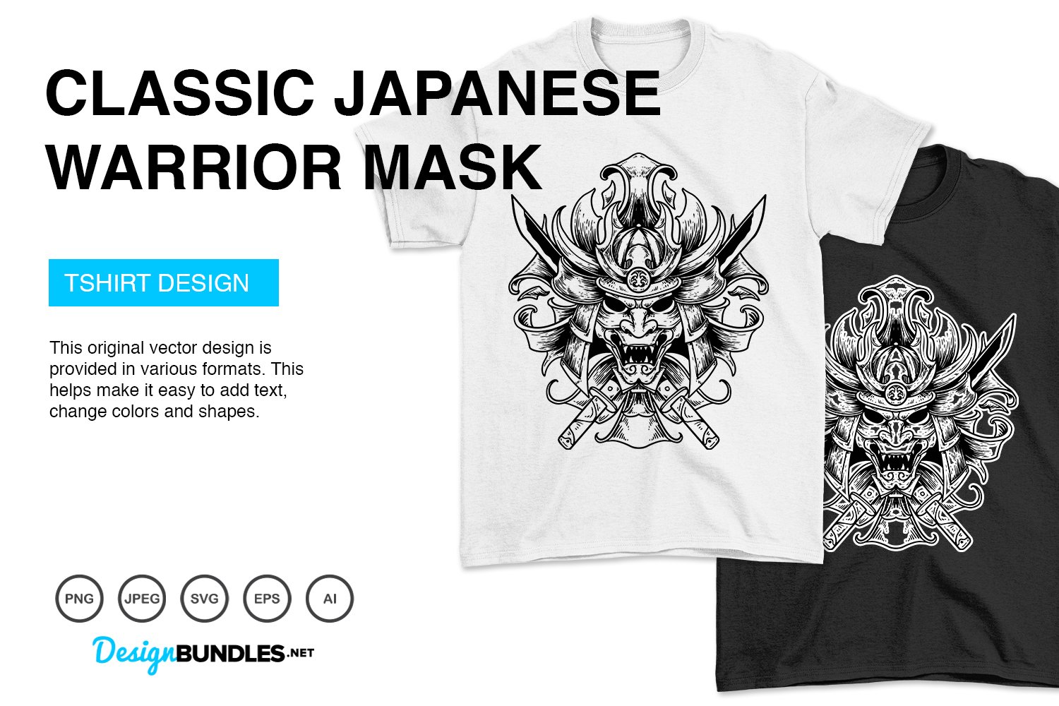 Classic Japanese Warrior Mask Vector Illustration