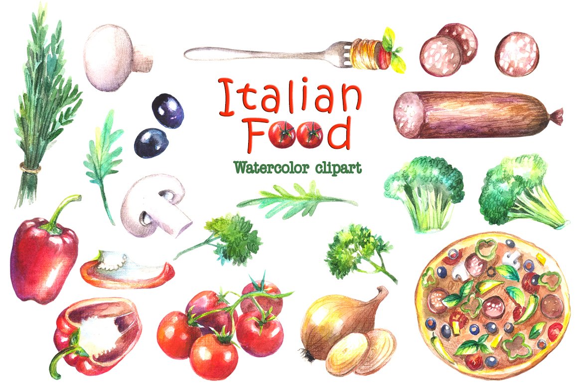 Food Watercolor Clip Art (88079) | Illustrations | Design Bundles