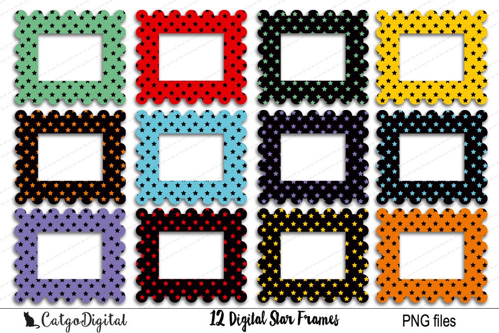 Digital Star Frames Clip Art PNG files (409236) | Embellishments ...