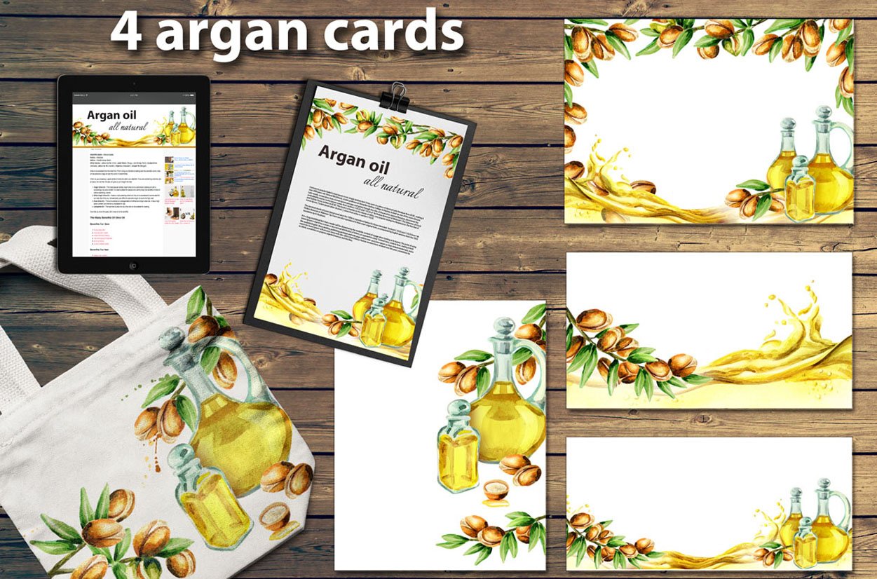 WATERCOLOR argania and argan oil set (132597) | Illustrations | Design ...