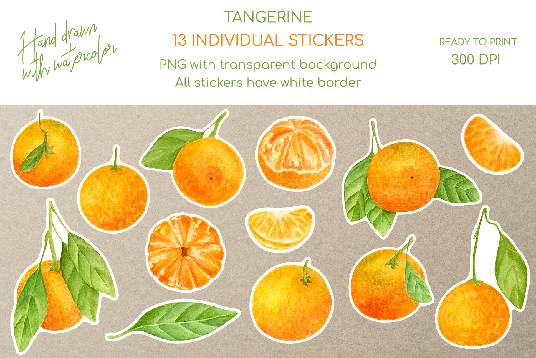 Tangerine Printable Stickers. Watercolor PNG sticker pack (1090912 ...