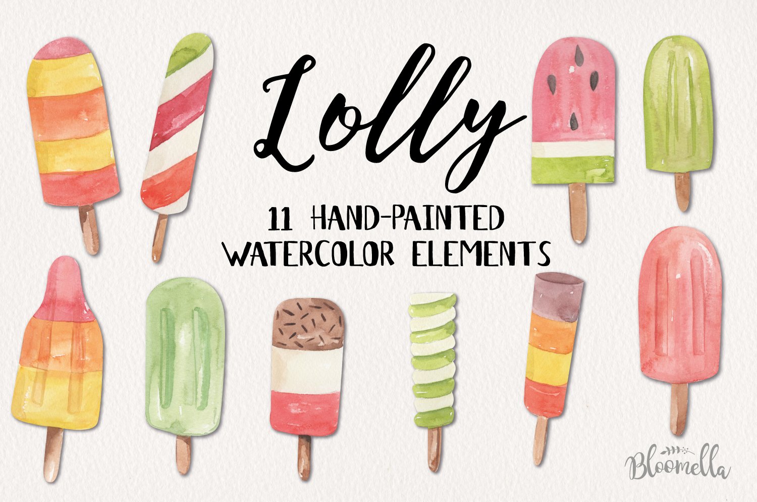 Watercolor 13 Elements Lolly Lollies Icons Summer Time