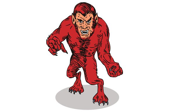 Red Werewolf Monster (5525) | Illustrations | Design Bundles