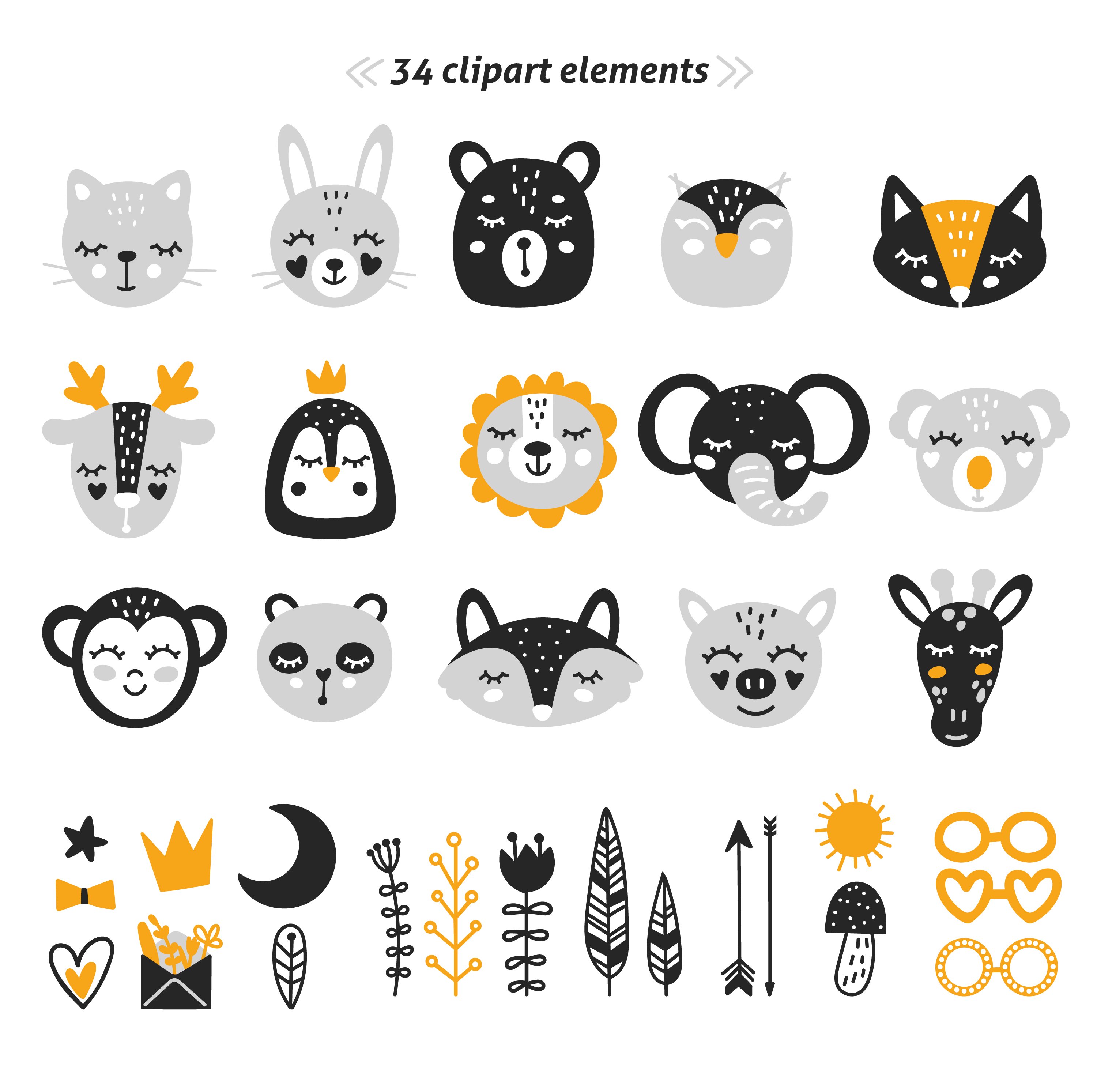 Baby Scandinavian animals Clipart Bundle for nursery q (700900 ...