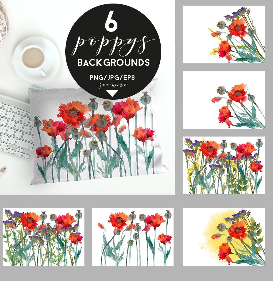 Watercolor poppy (18659) | Illustrations | Design Bundles