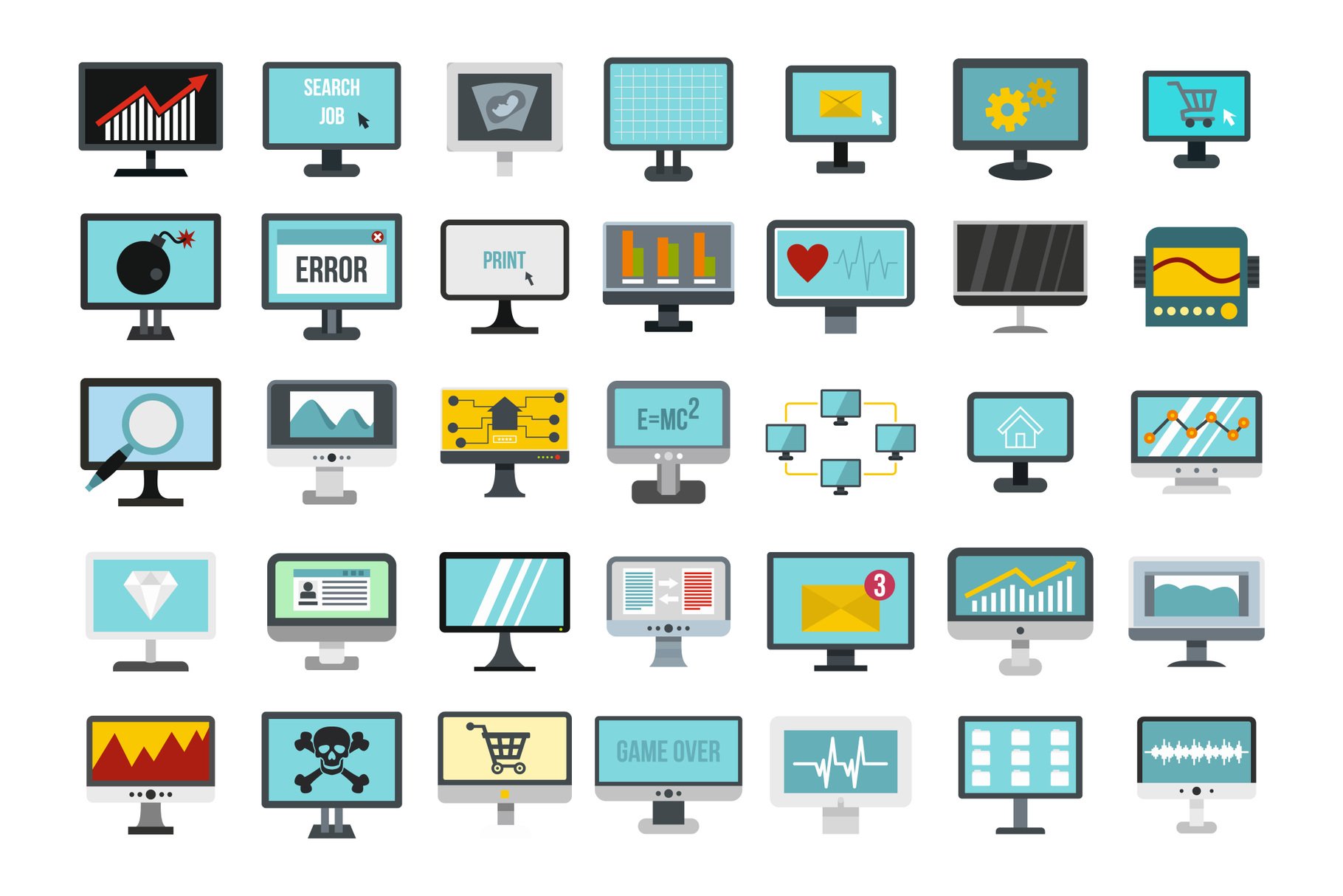 Monitor icon set, flat style (389923) | Icons | Design Bundles