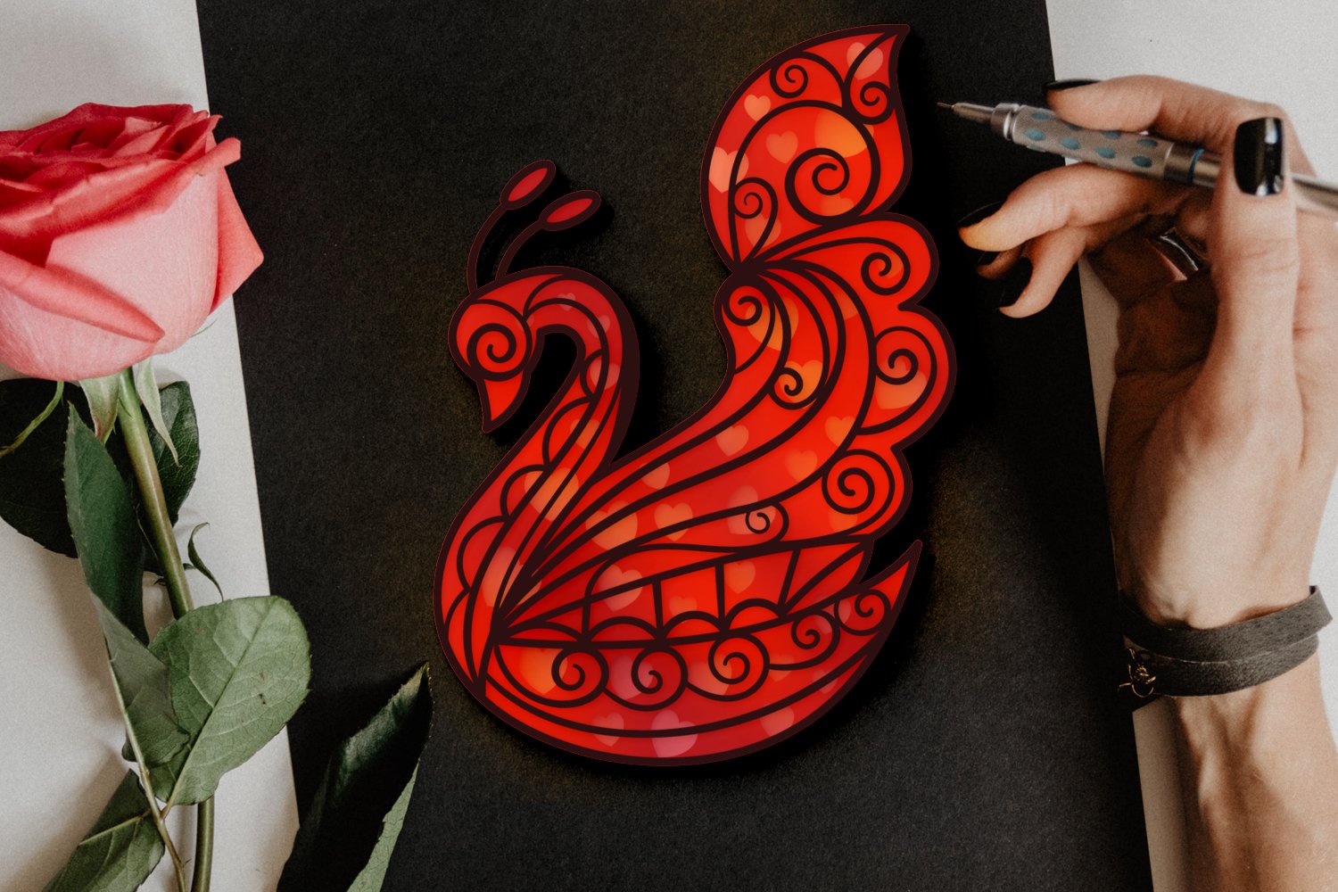 Papercut Layered Swan, Abstract Beautiful Swan Cut Files