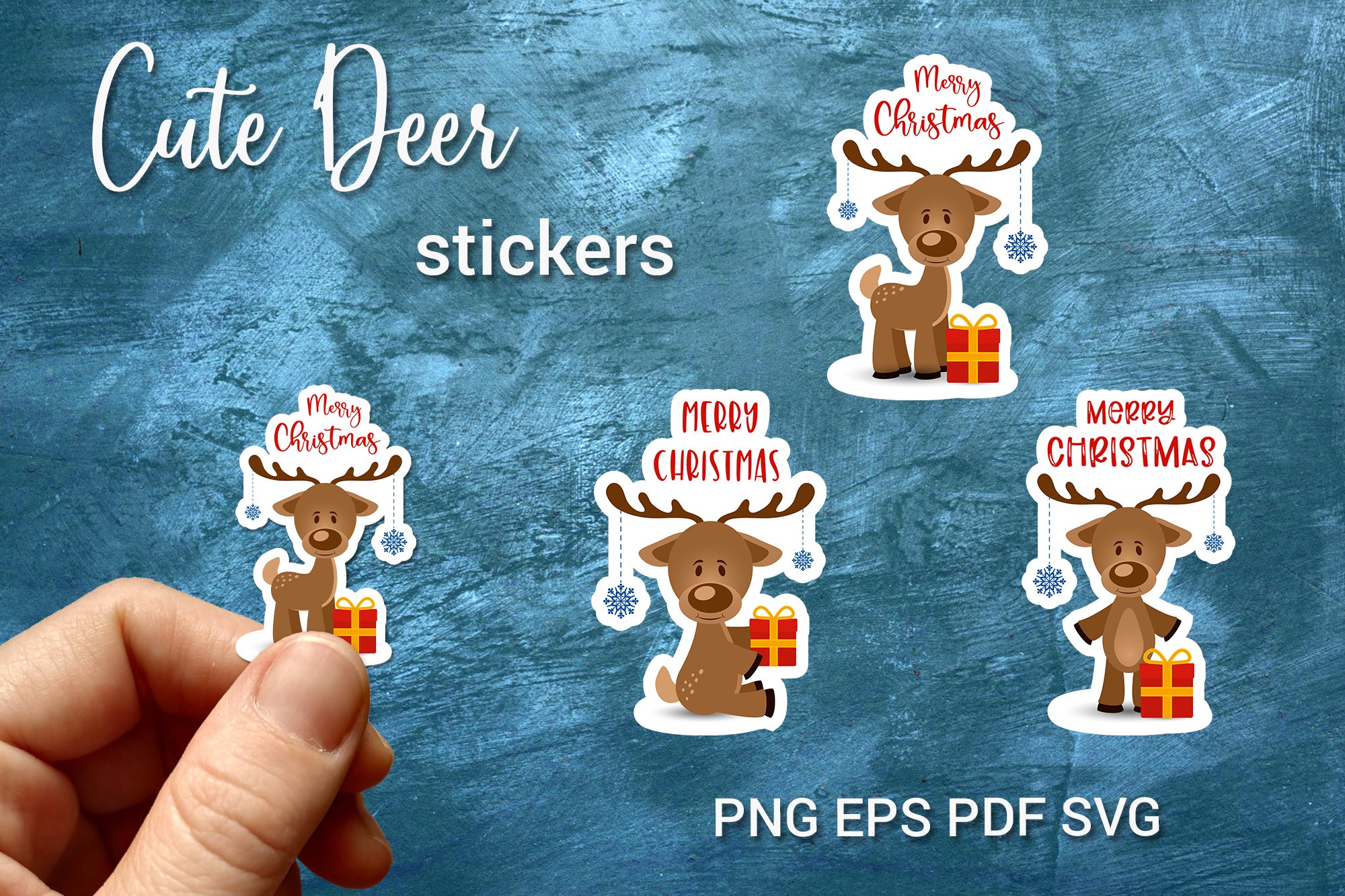 3 Christmas Reindeer Stickers | Print and Cut | Gift tags (989269 ...