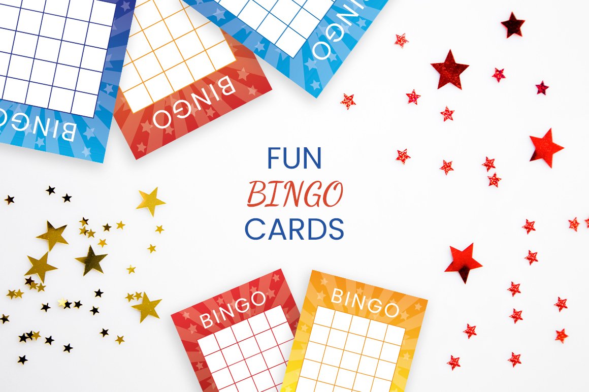 Bright fun bingo cards for party or family evening