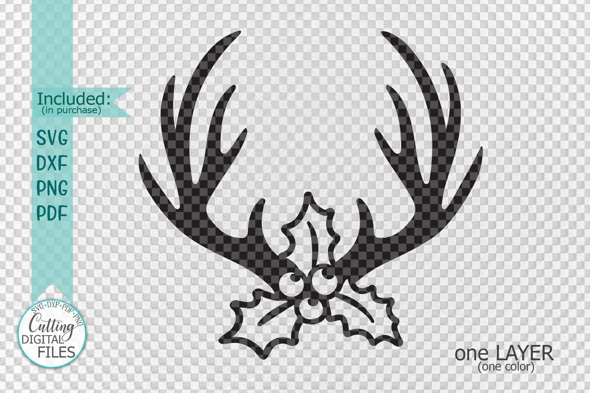 Christmas Reindeer deer antlers with Holly berries svg cut (381460 ...