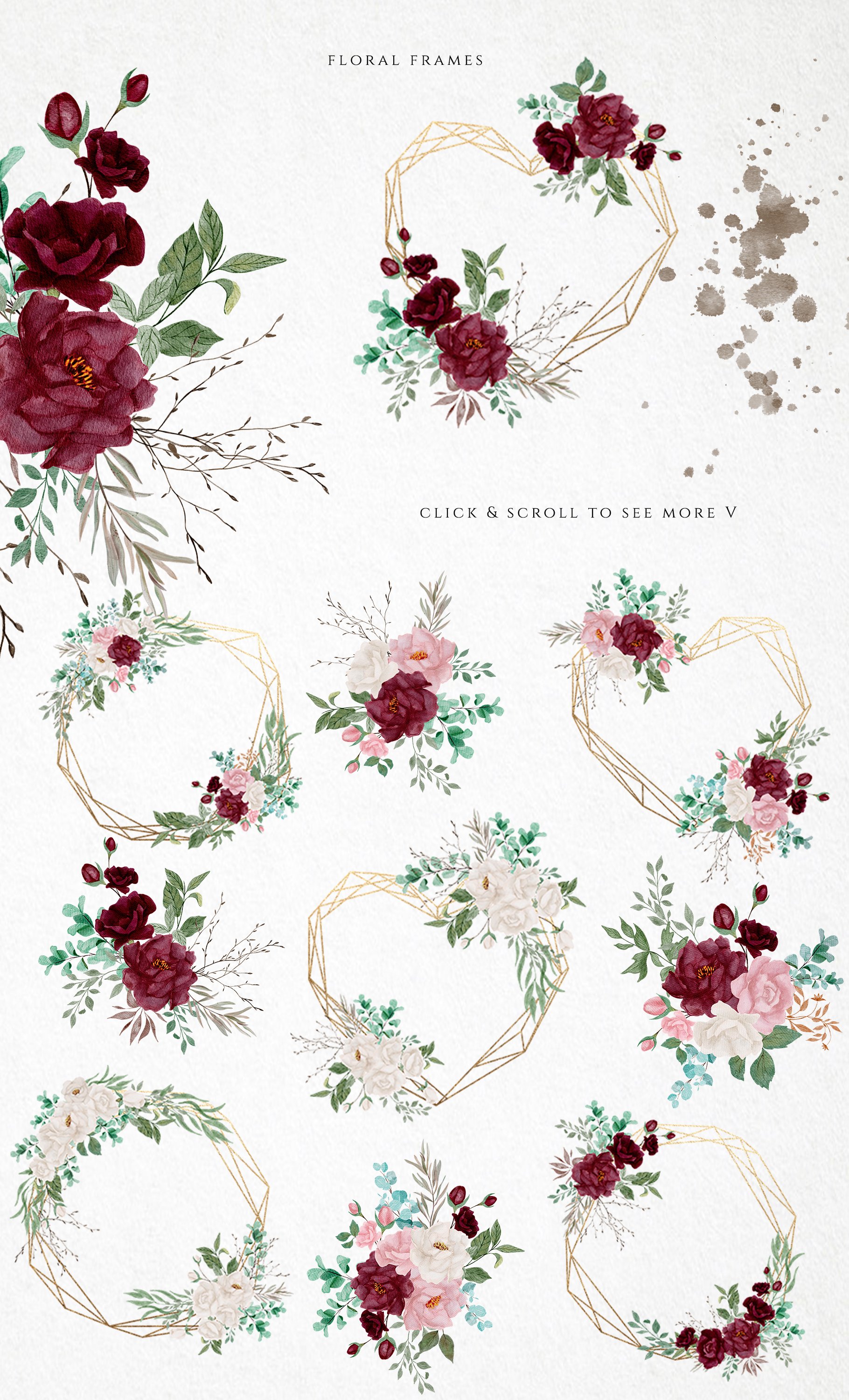 Burgundy Roses Watercolor Collection (810773) | Illustrations | Design ...