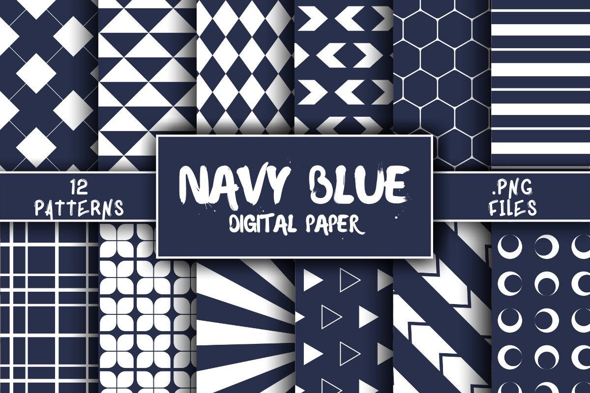 Navy Blue Pattern Digital Paper (1054342) | Patterns | Design Bundles