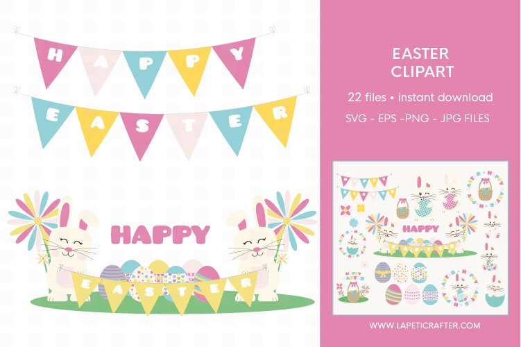 Happy Easter bunny clipart set (239045) | Illustrations | Design Bundles