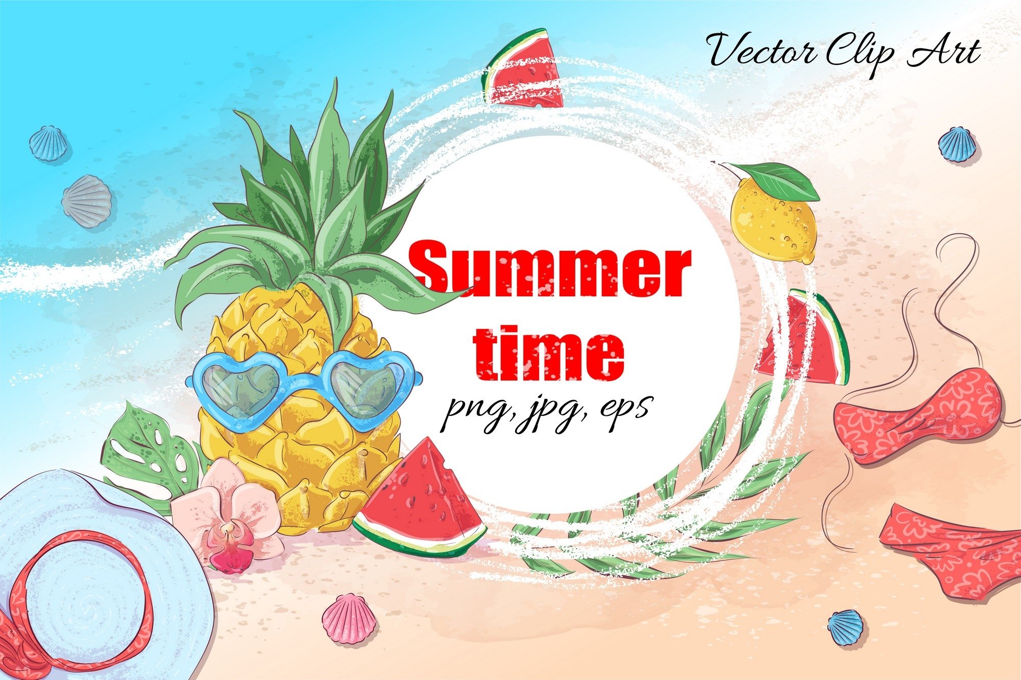 Summer time vector clip art (258259) | Illustrations | Design Bundles