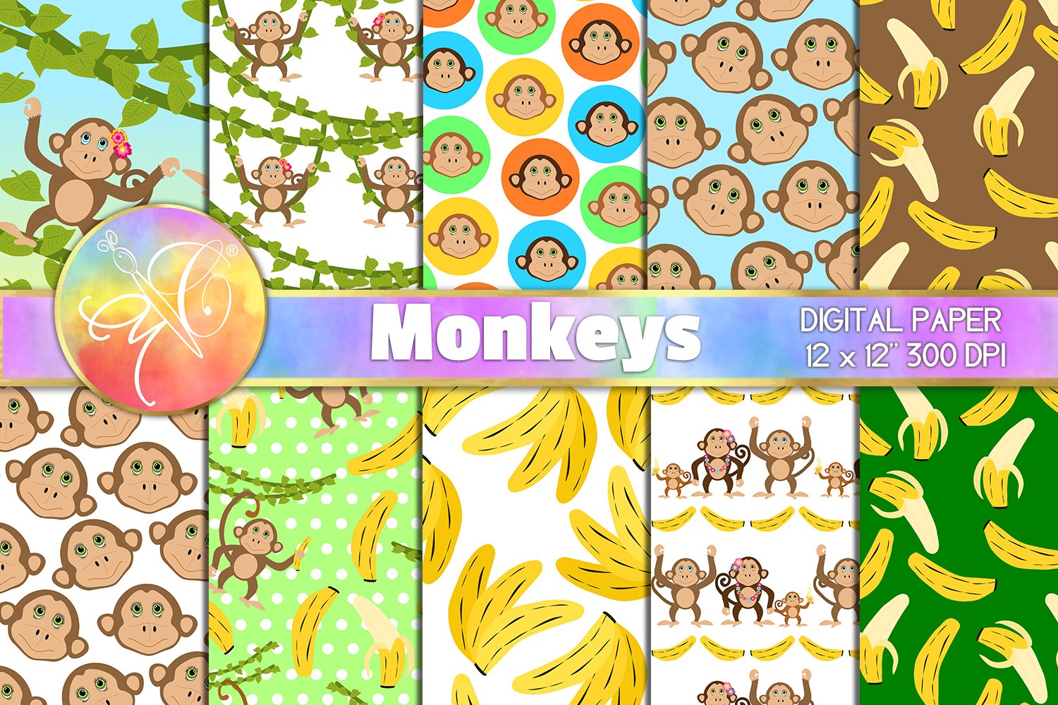 Monkeys Digital Paper / Scrapbooking Background