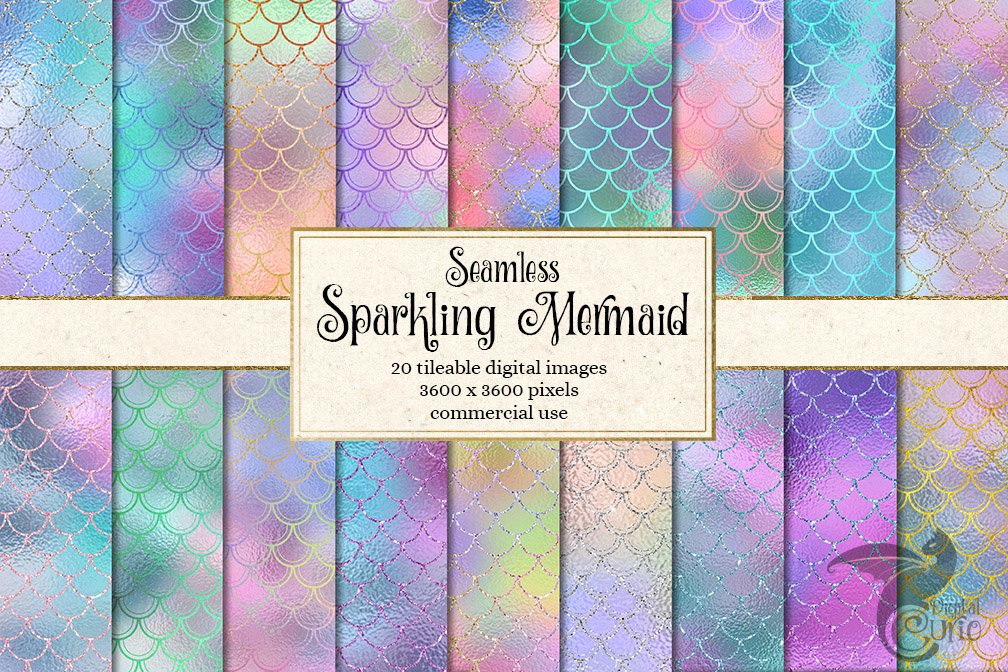 12x12inch Seamless Sparkling Rainbow Mermaid Scale Design Digital Paper ...