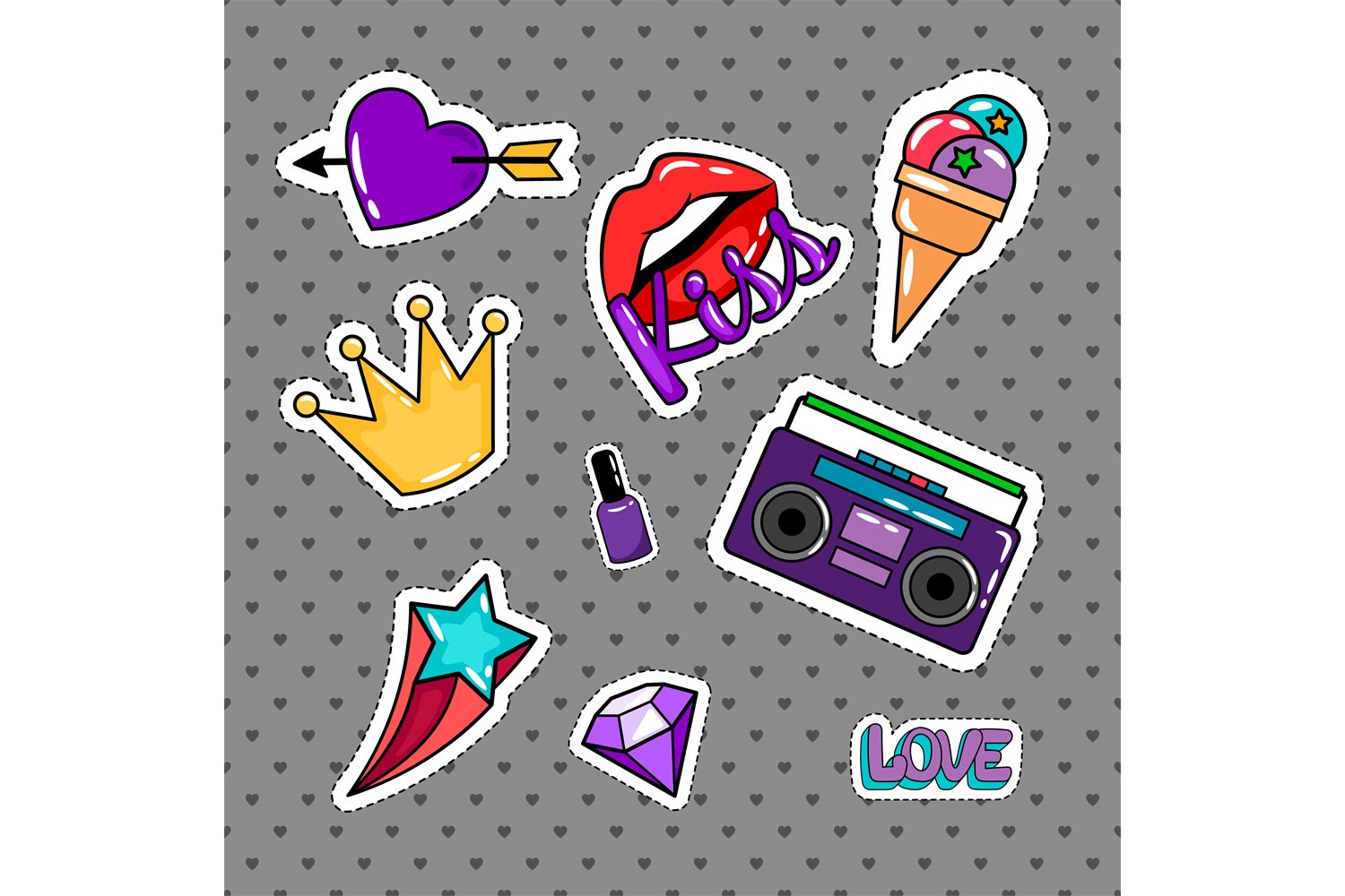Retro style stickers set (861173) | Illustrations | Design Bundles