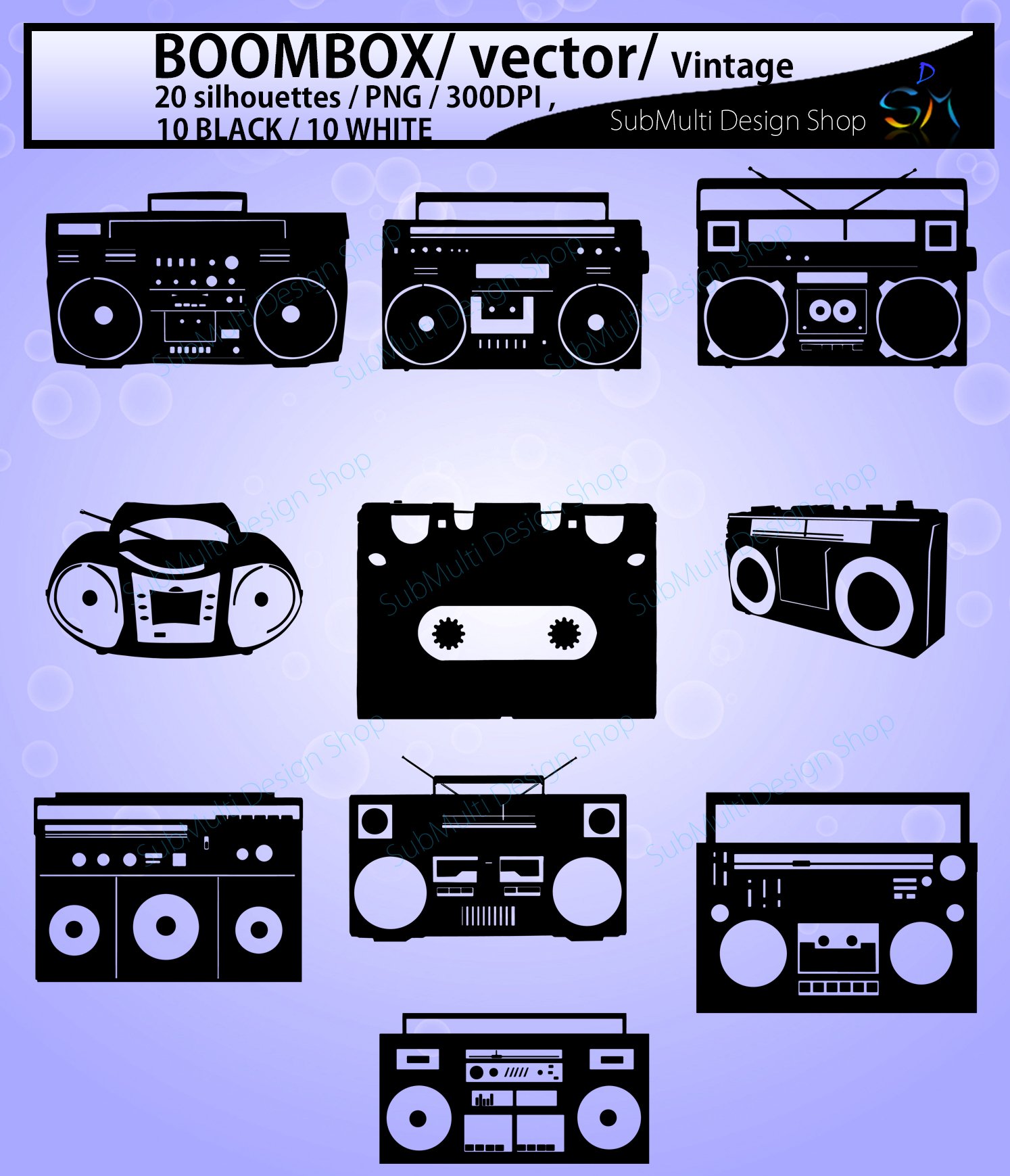 Boombox silhouette svg / 10B + 10W Boombox / Boombox digital clipart ...