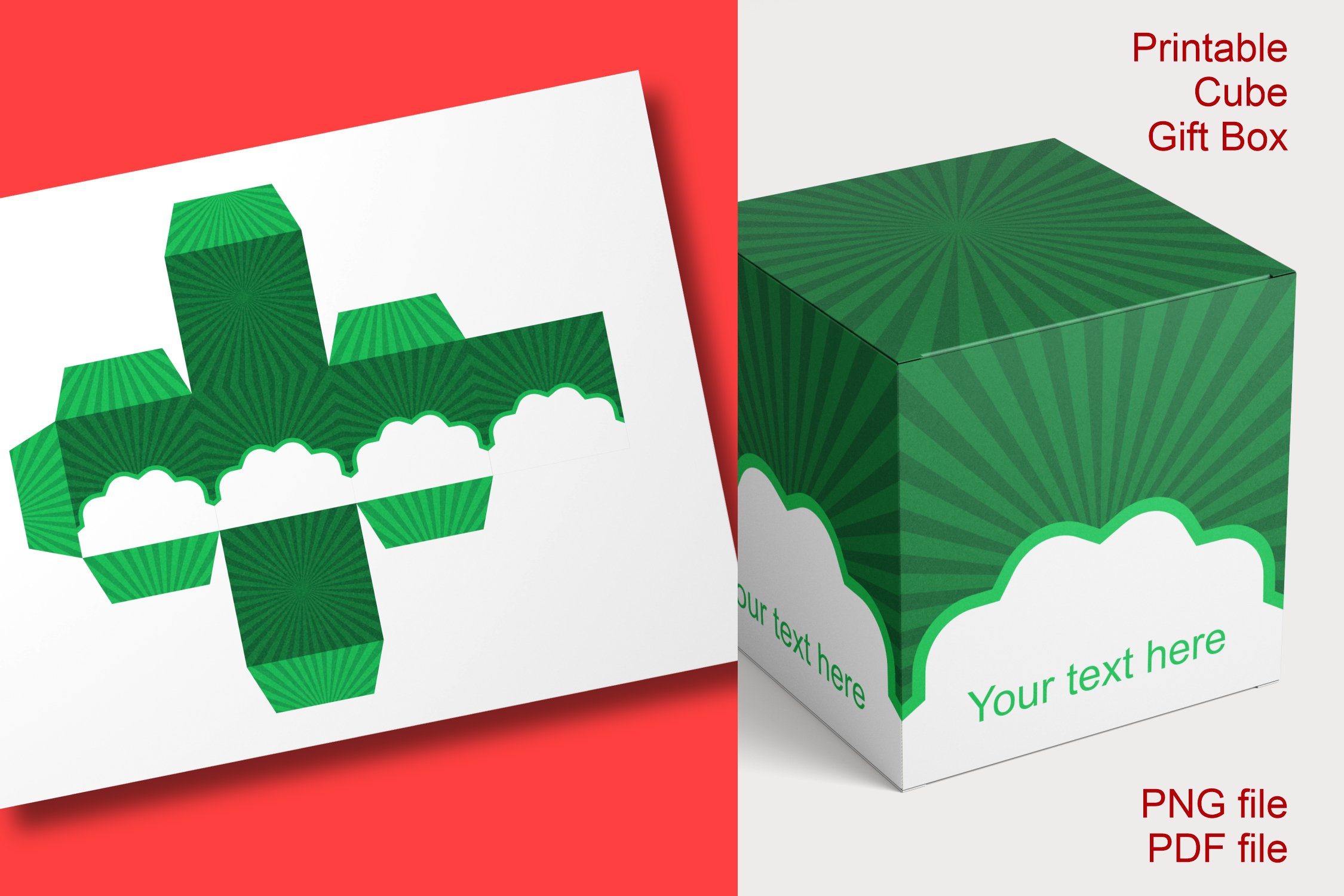 Printable Green Christmas Cube Gift Box Small Party Favor