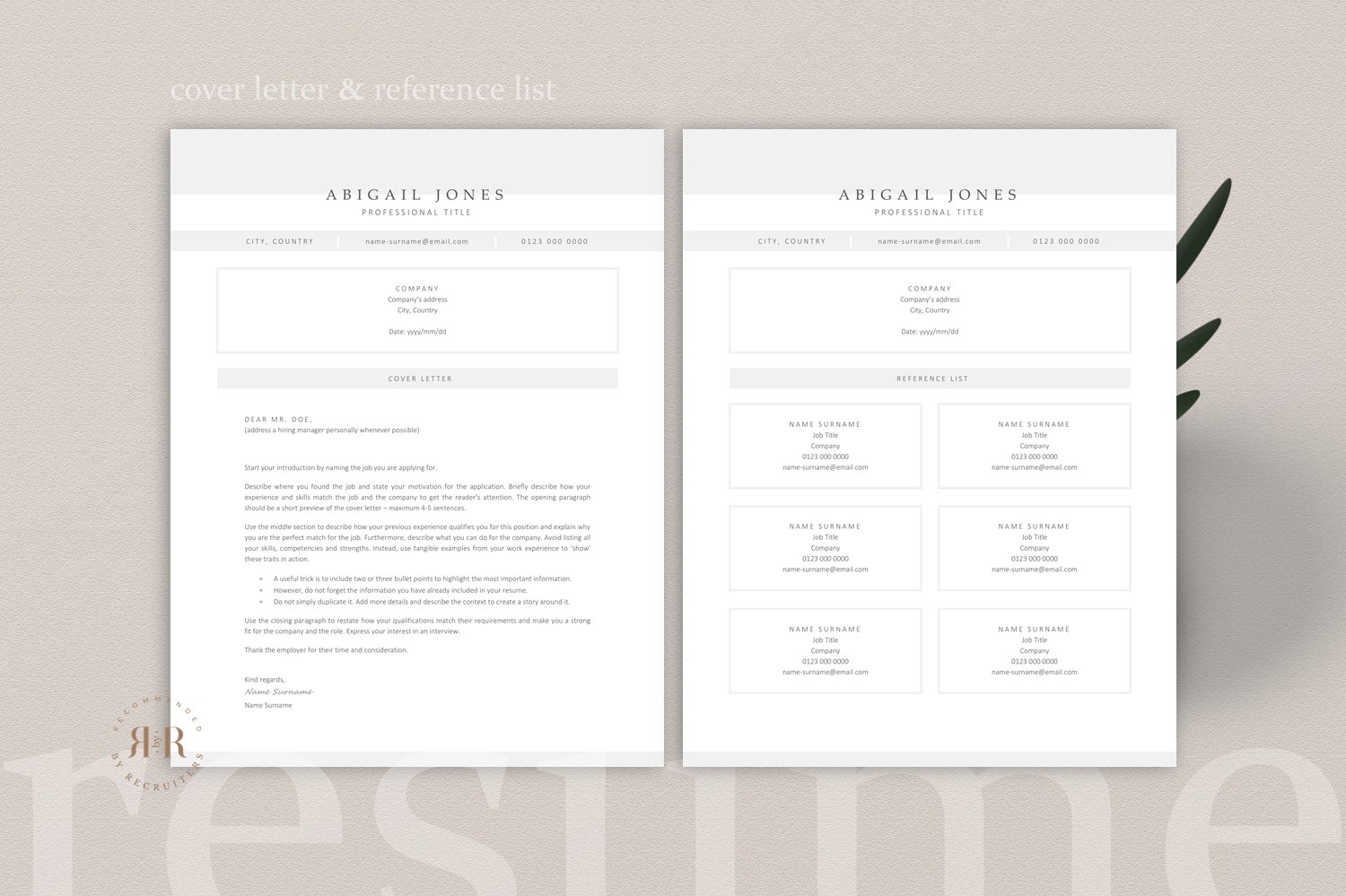 Minimalist and Modern Resume Template, Elegant CV Design (537456 ...