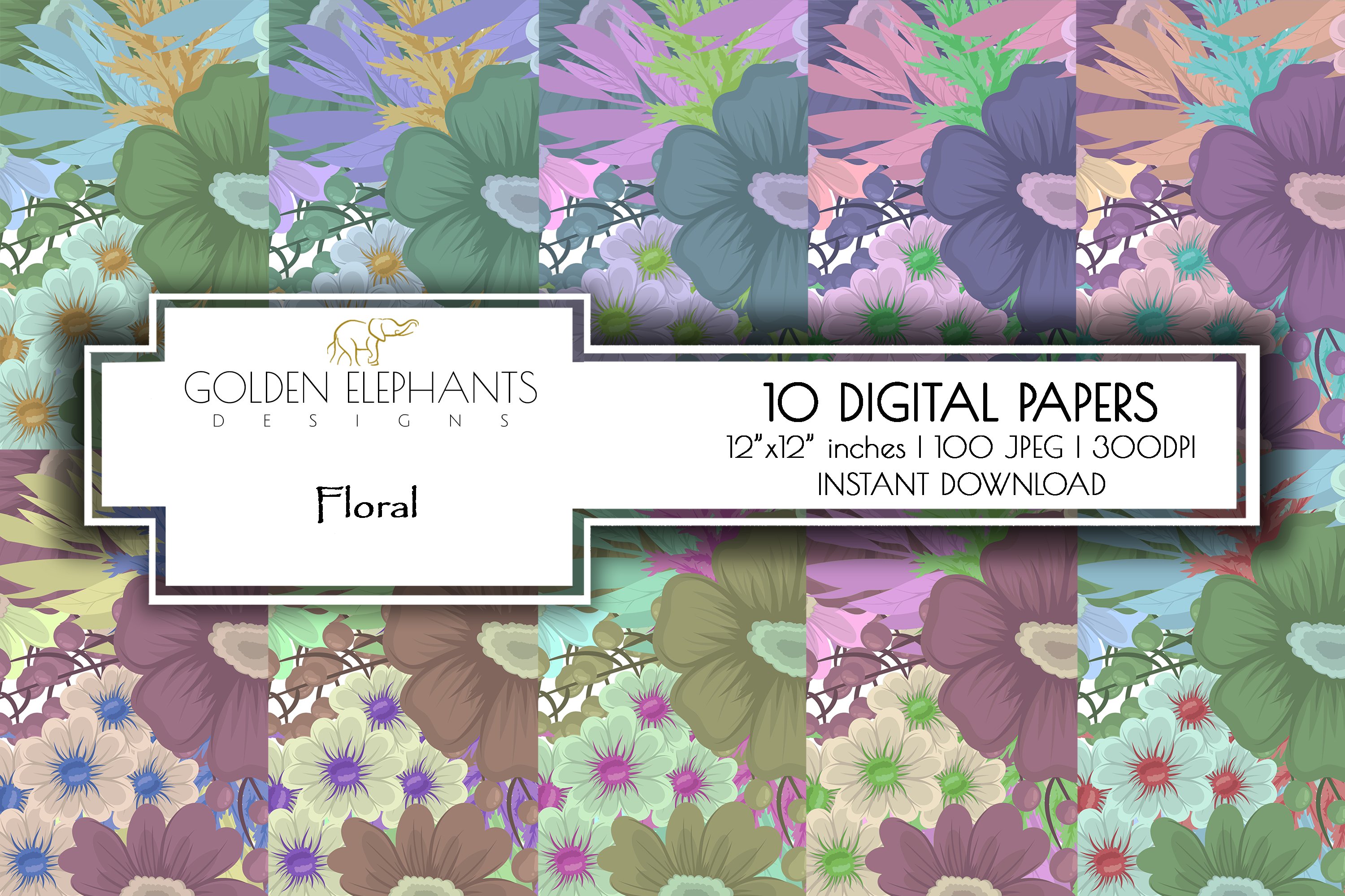 10 Floral Digital Paper (666675) | Backgrounds | Design Bundles