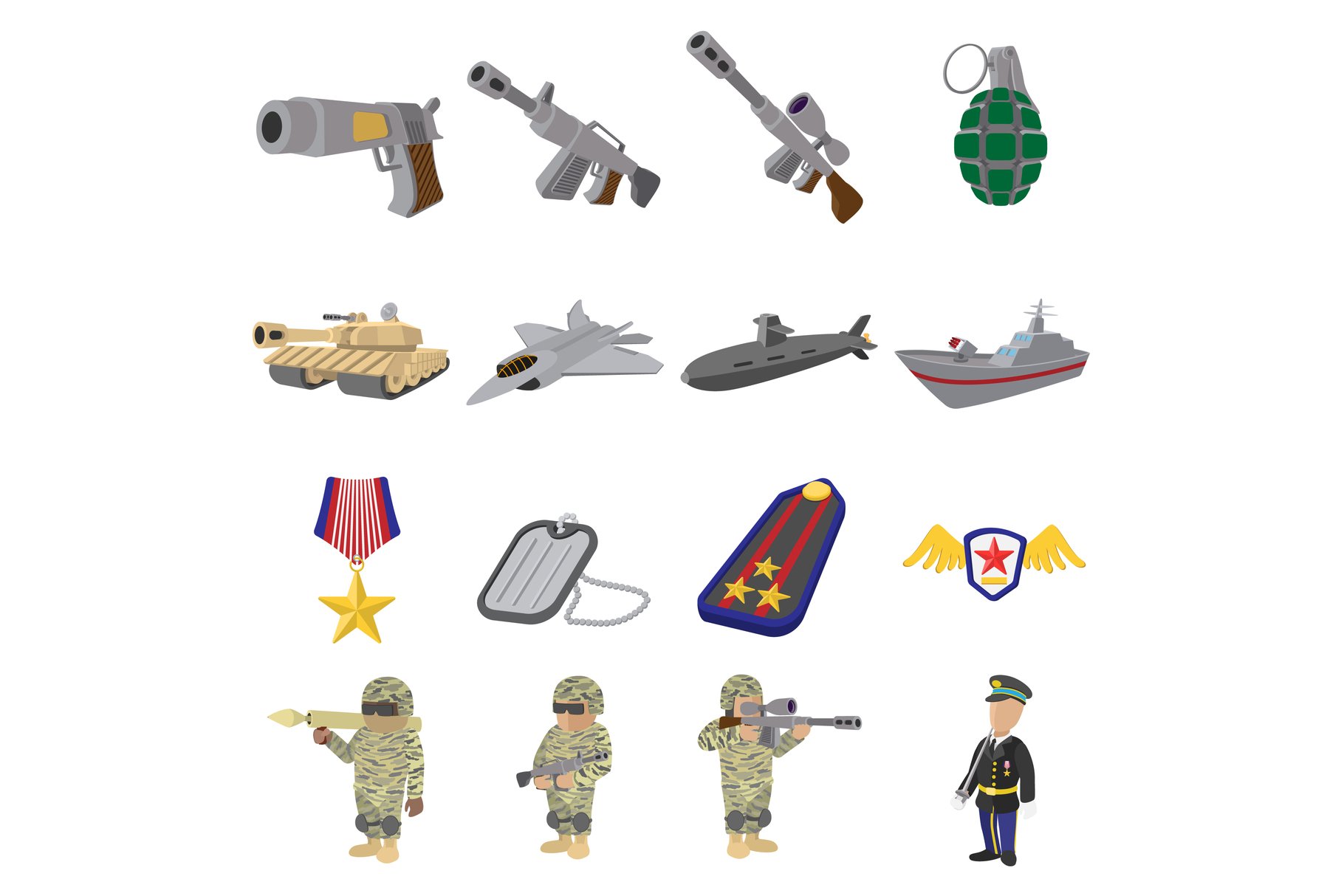 Military and war cartoon icons (553695) | Illustrations | Design Bundles