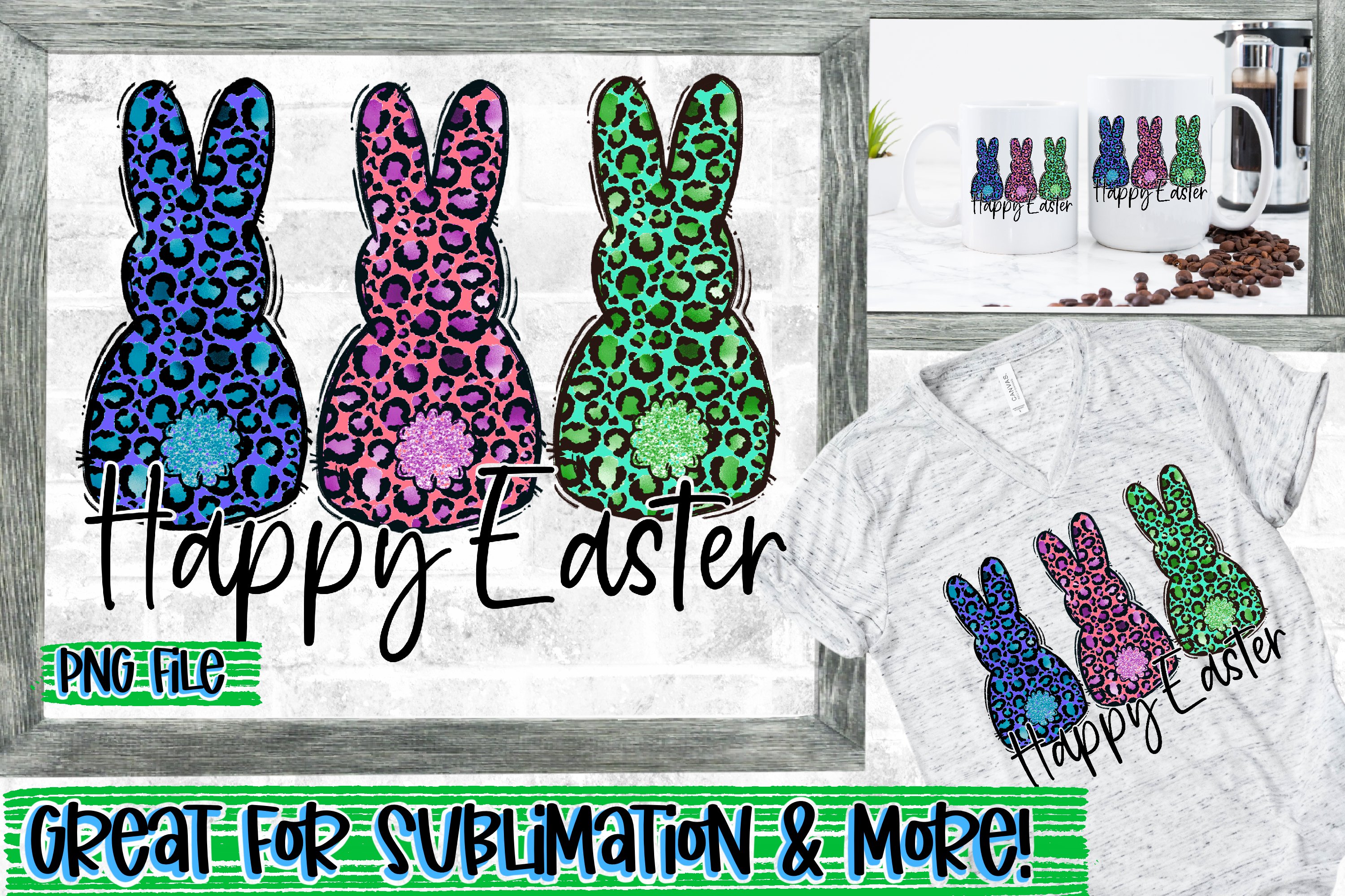 Happy Easter|Leopard print Bunnies|Sublimation Easter Design (1253863 ...