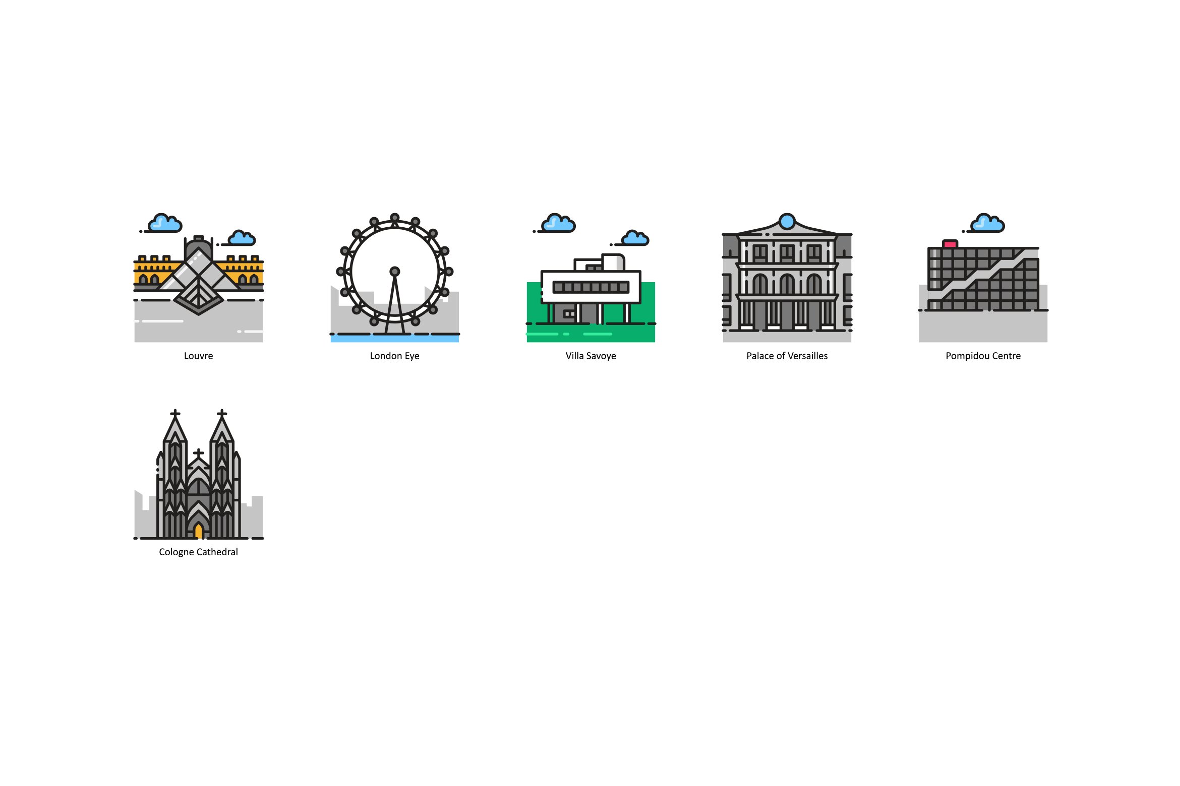 101 Landmark & Building Icons Aesthetic Series (370102) | Icons ...