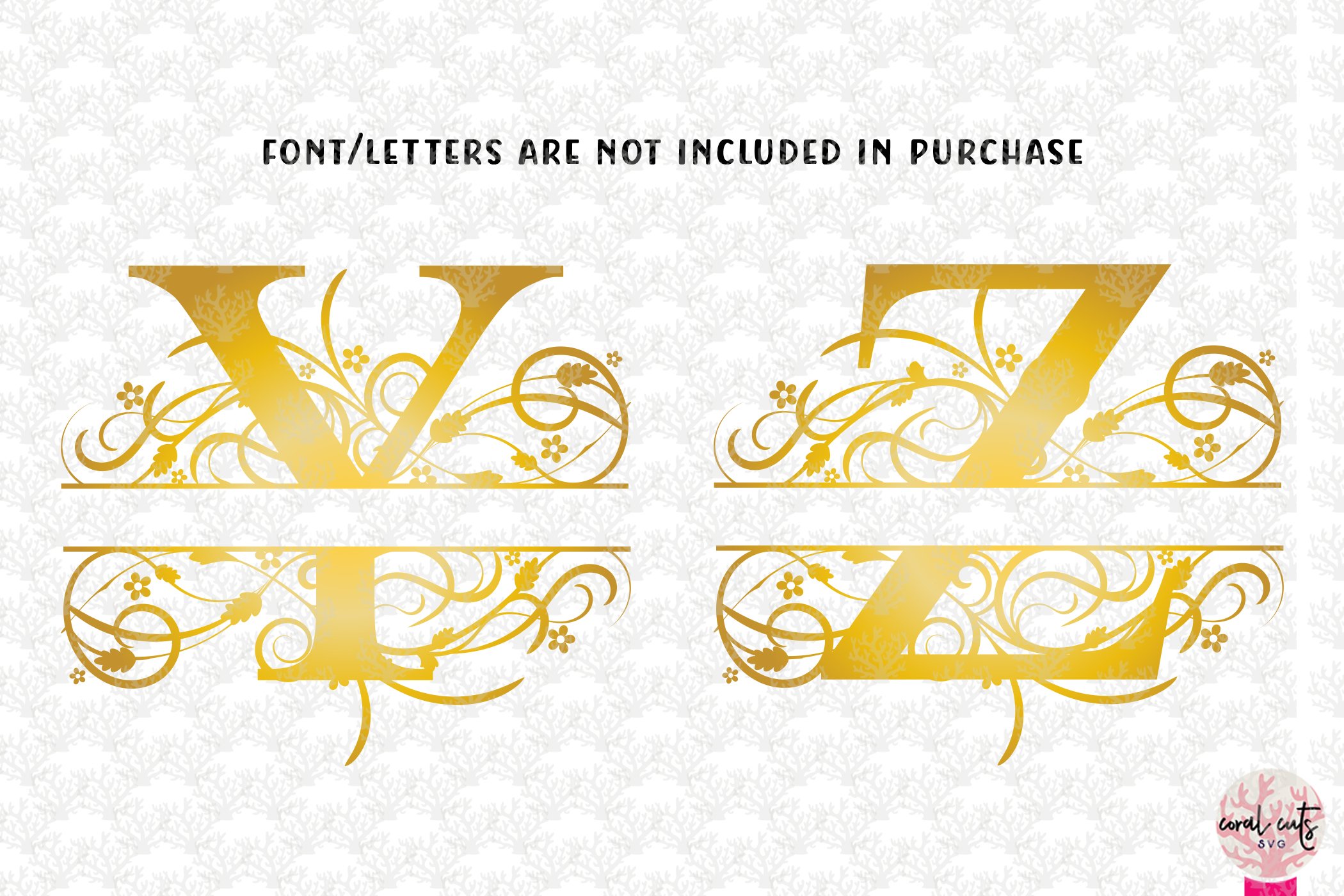 Floral Gold Split Monogram - Alphabets A to Z - EPS SVG DXF (1079064 ...