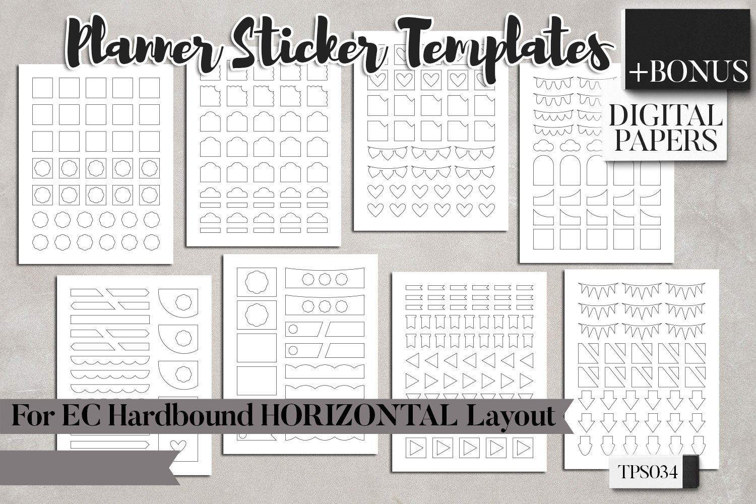 Planner sticker templates, EC Hardbound Horizontal (249858) | Digital ...