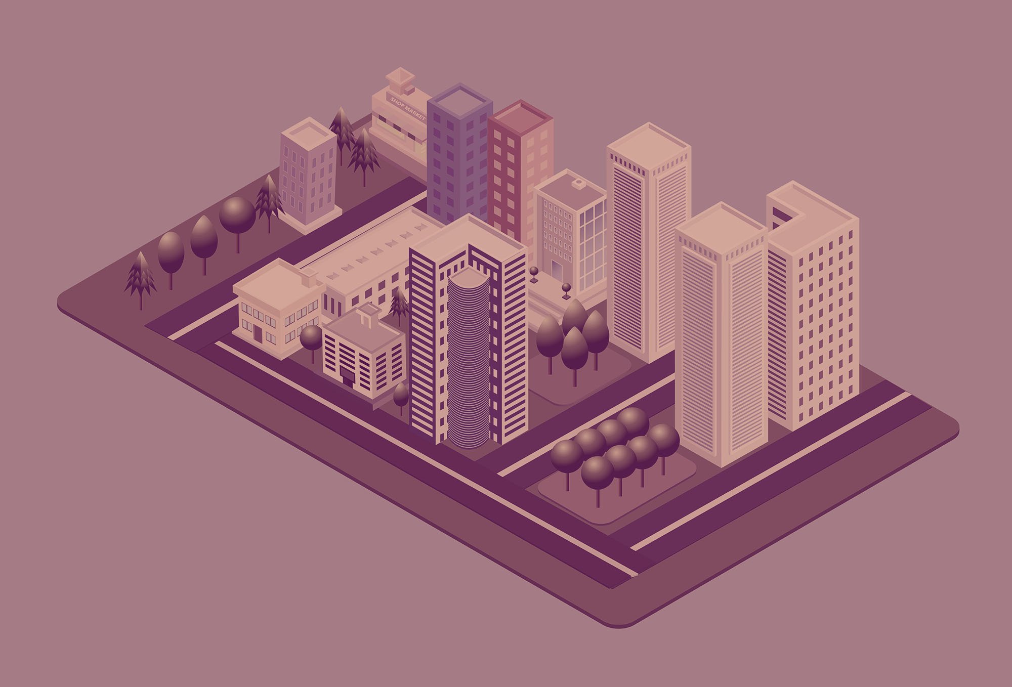 Isometric city Illustration 01. (86320) | Illustrations | Design Bundles