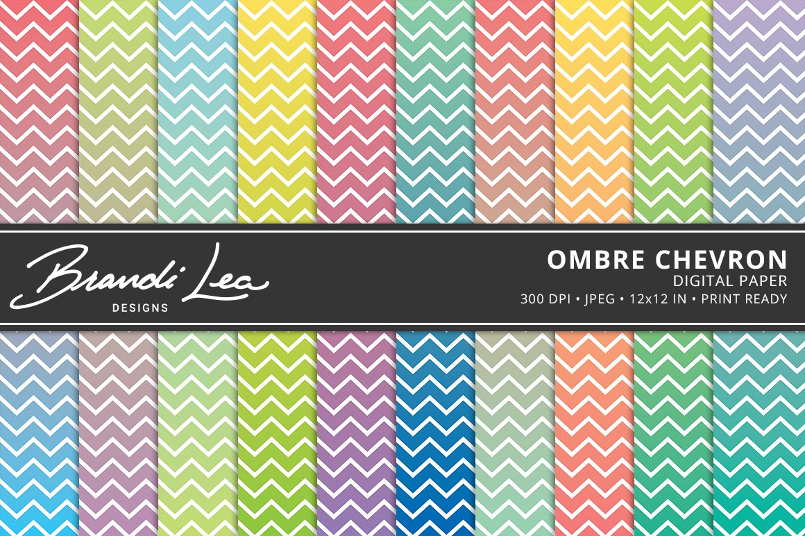 Ombre Chevron Digital Paper Pack (26306) | Backgrounds | Design Bundles