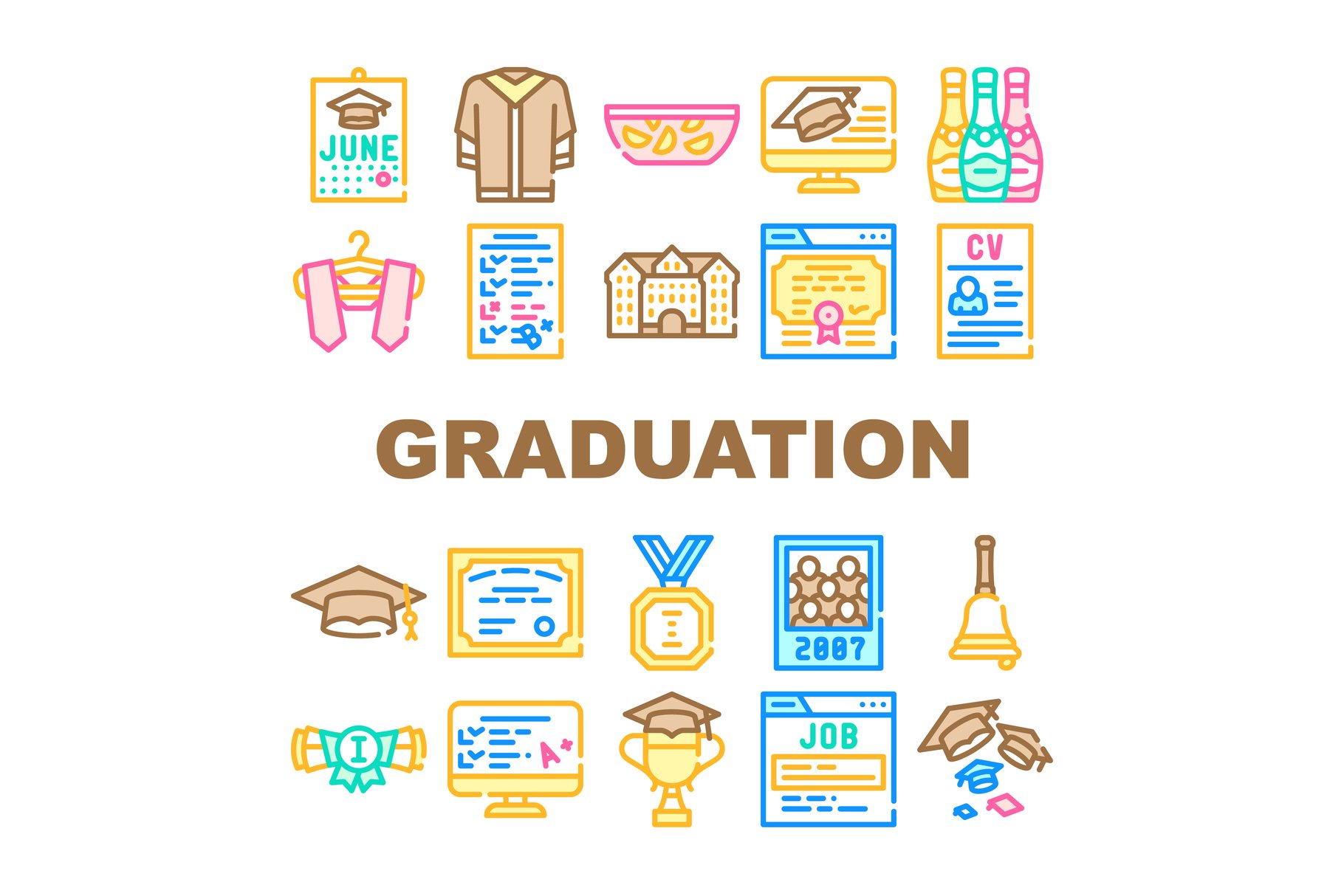 Graduation Education Collection Icons Set Vector (1011832) | Icons ...