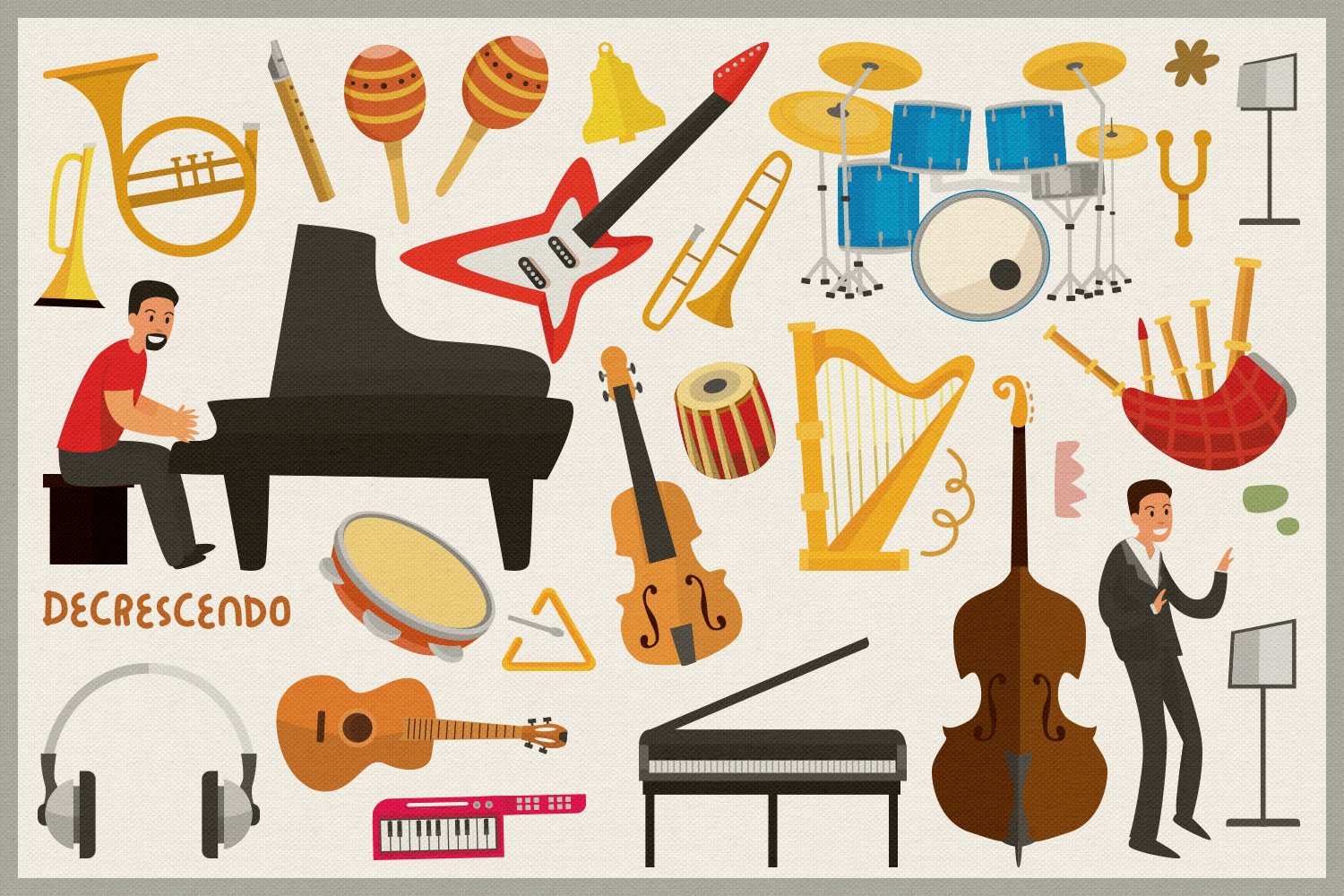 Musical Instrument Vector Clipart and Seamless Pattern