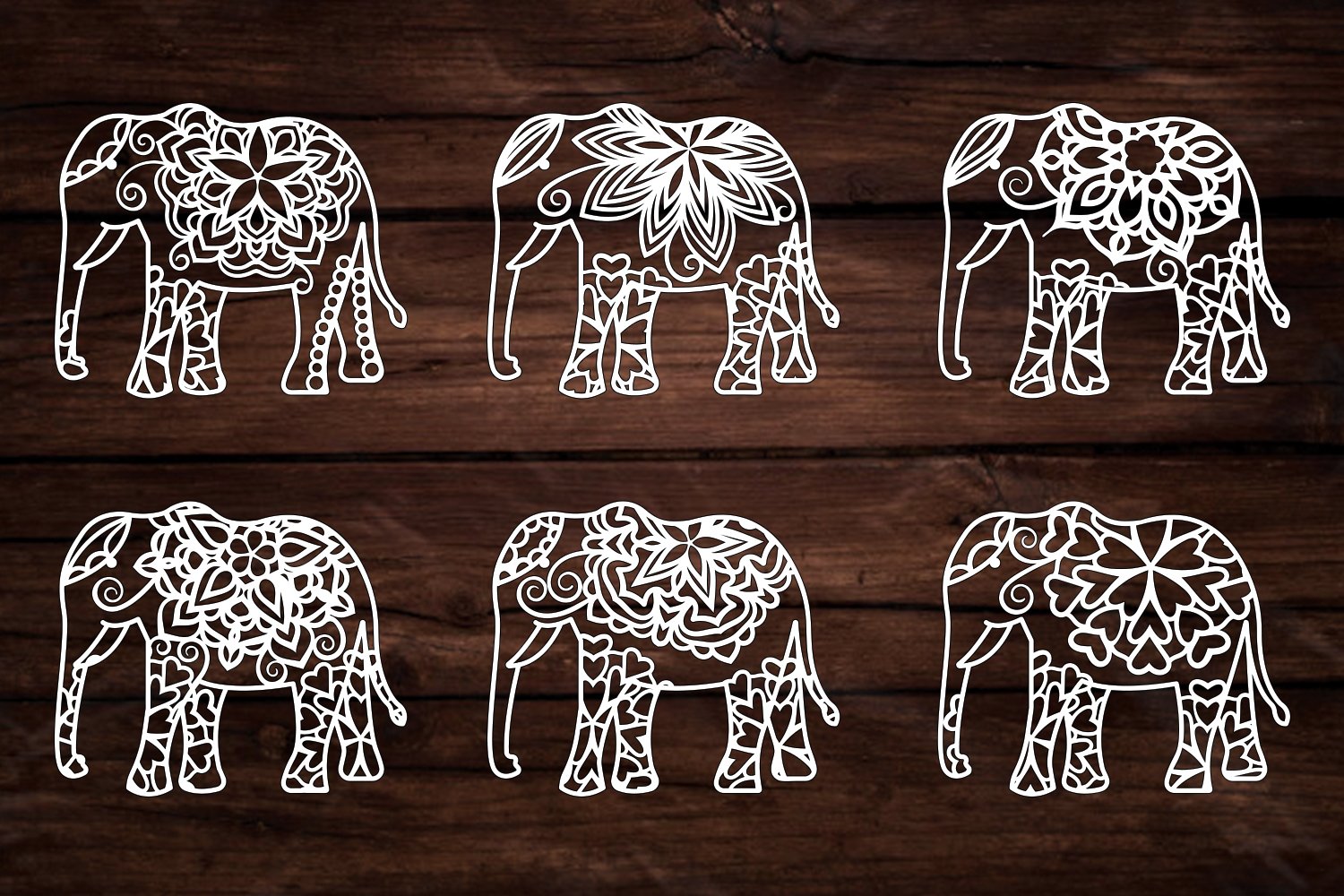 Papercut Mandala Elephant Set, Decorative Paper Craft Shapes