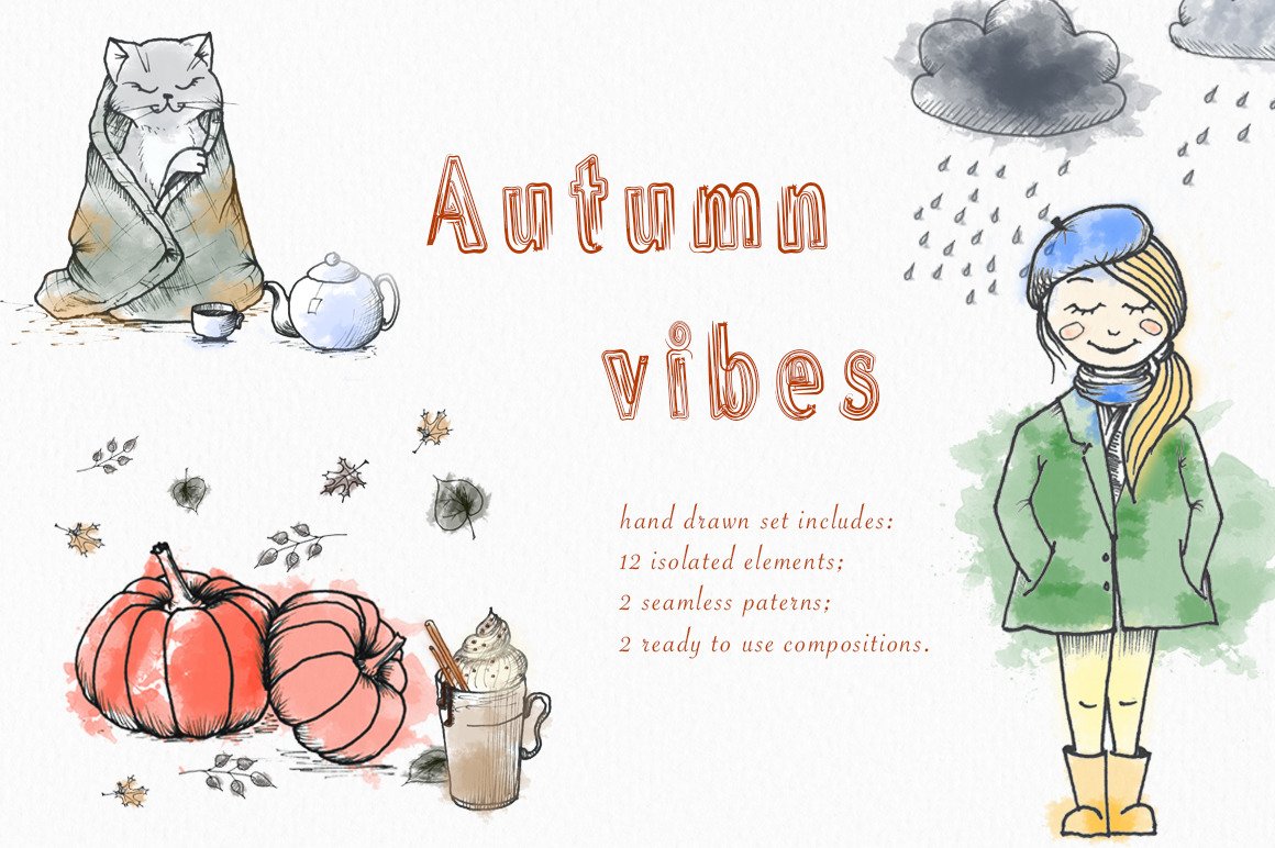 Autumn Vibes Hand Drawn Set 101435 Illustrations Design Bundles