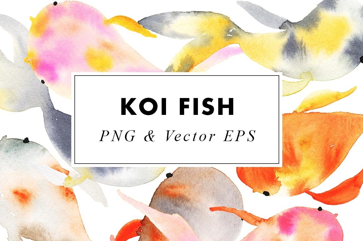 Watercolor Koi Fish Illustration Clip Art in PNG & EPS