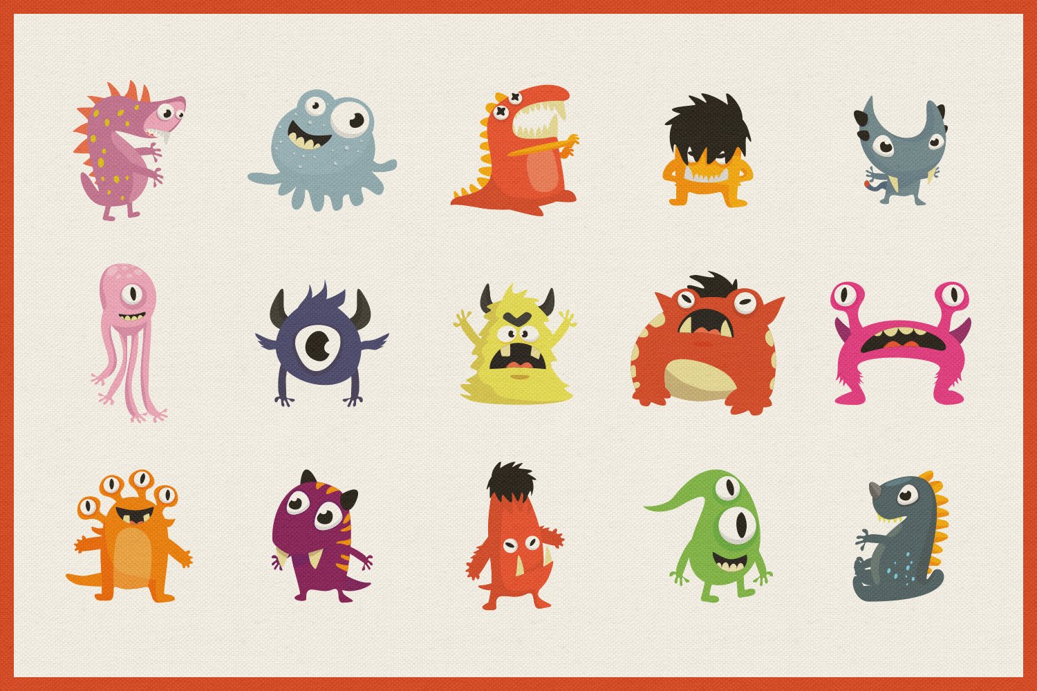 Cute Monster Vector Clipart and Seamless Pattern