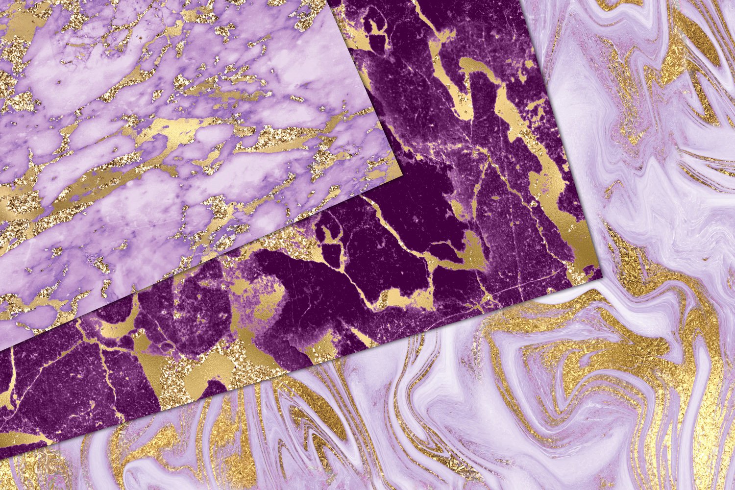 Purple and Gold Marble Digital Paper (585992) | Patterns | Design Bundles