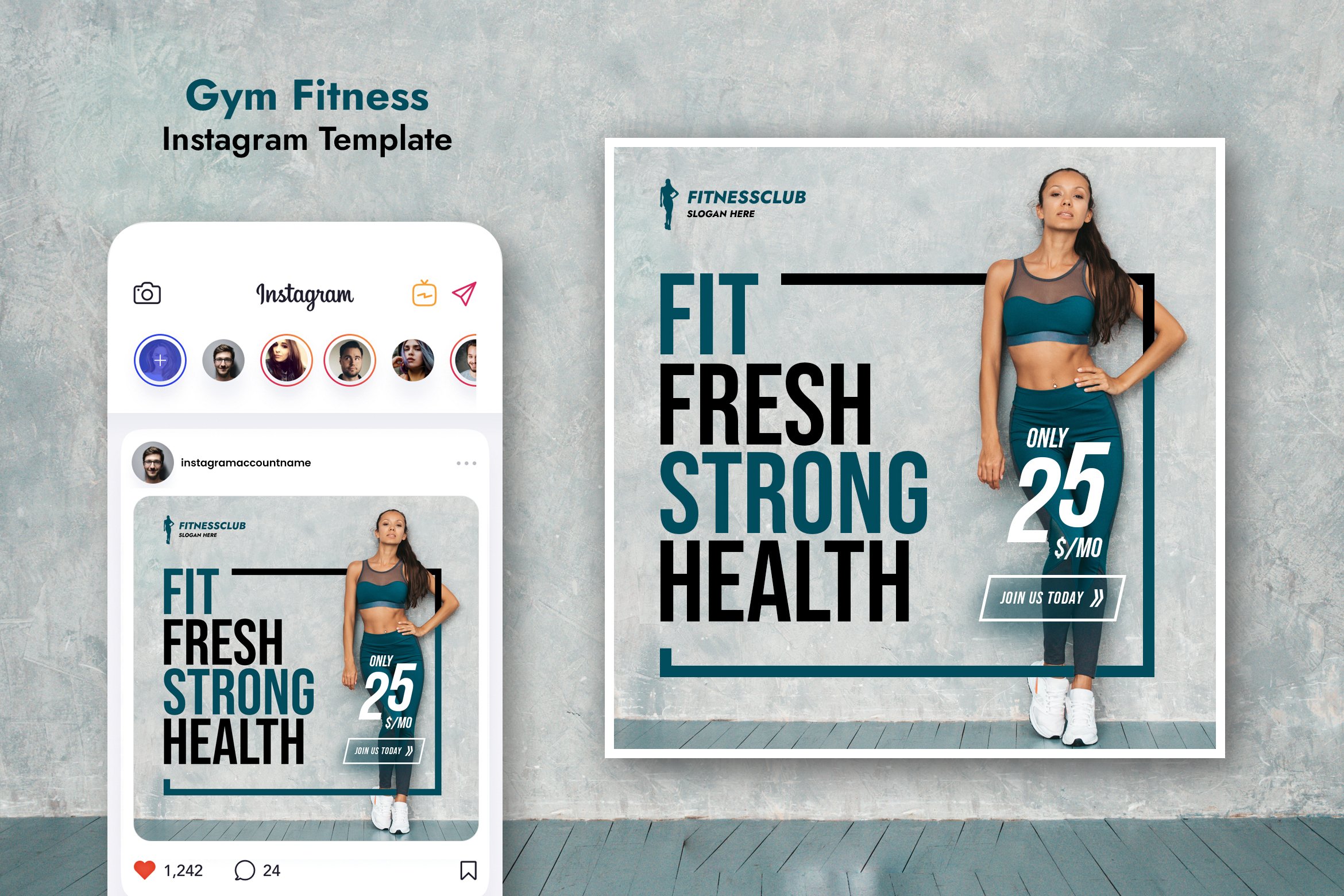 Gym Fitness Instagram Template (1248278) | Instagram | Design Bundles